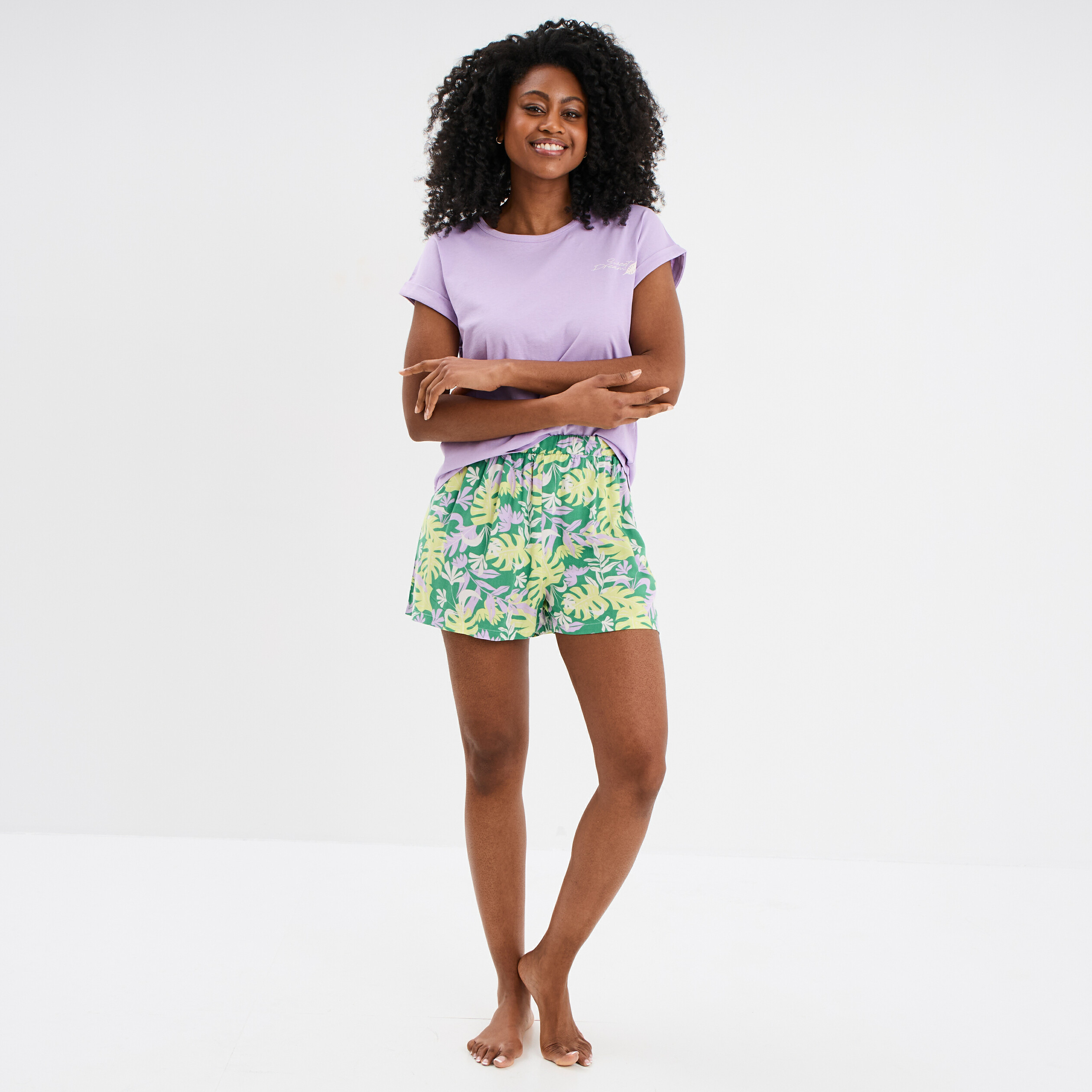 Ensemble pyjama short et t-shirt vert femme | La Halle