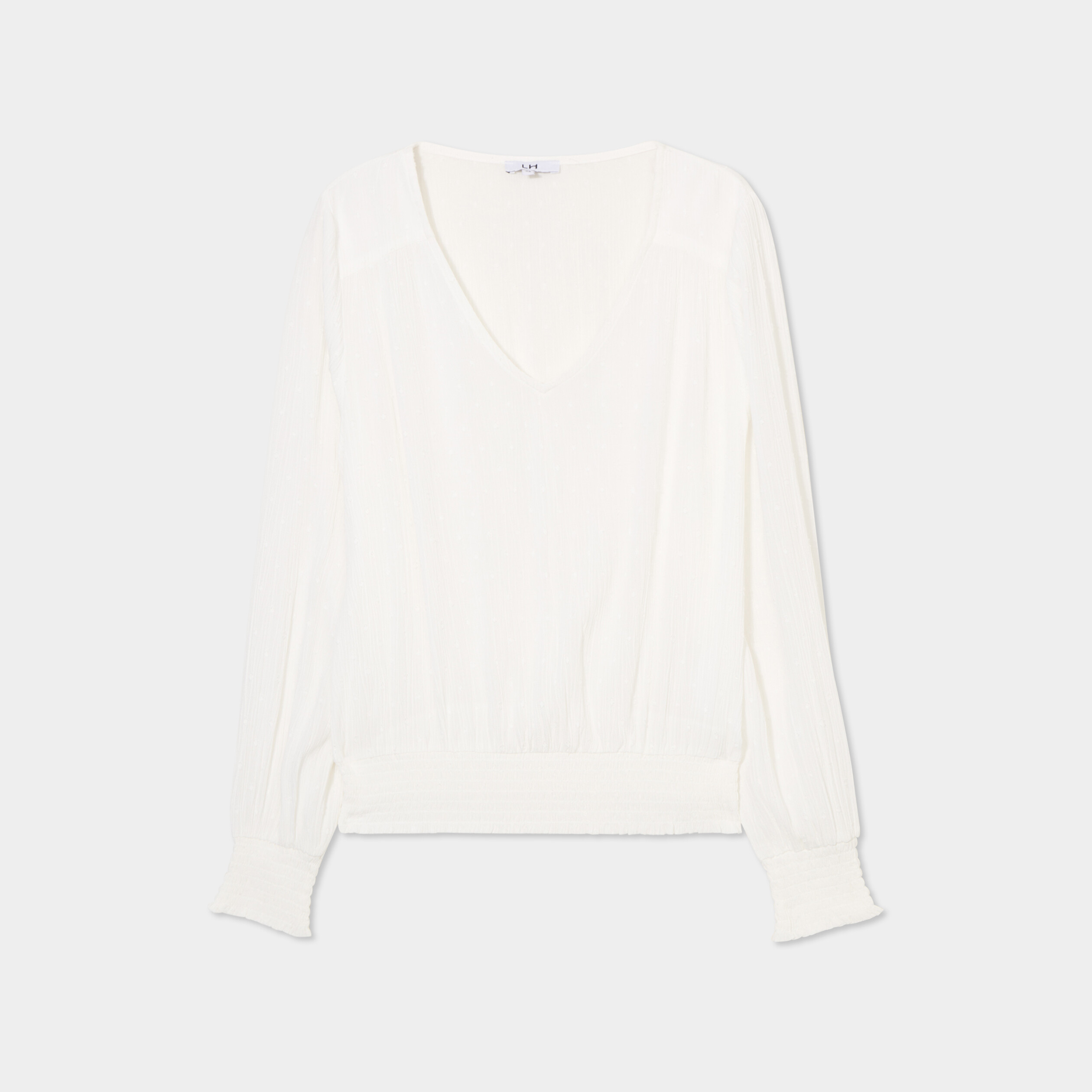 Blouse col en V taille smockée blanc femme | La Halle