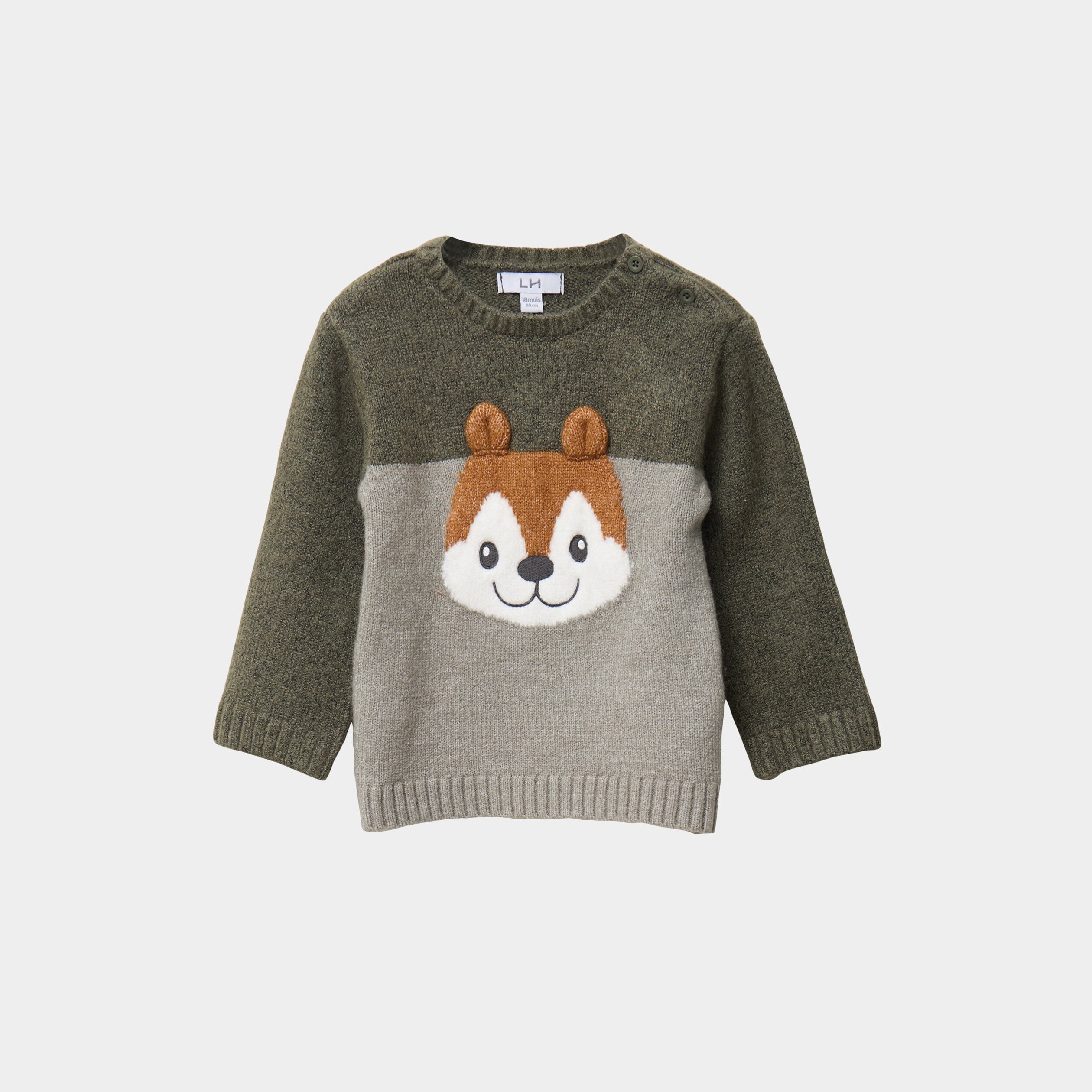 Pull col rond manches longues vert kaki bébé garçon | La Halle