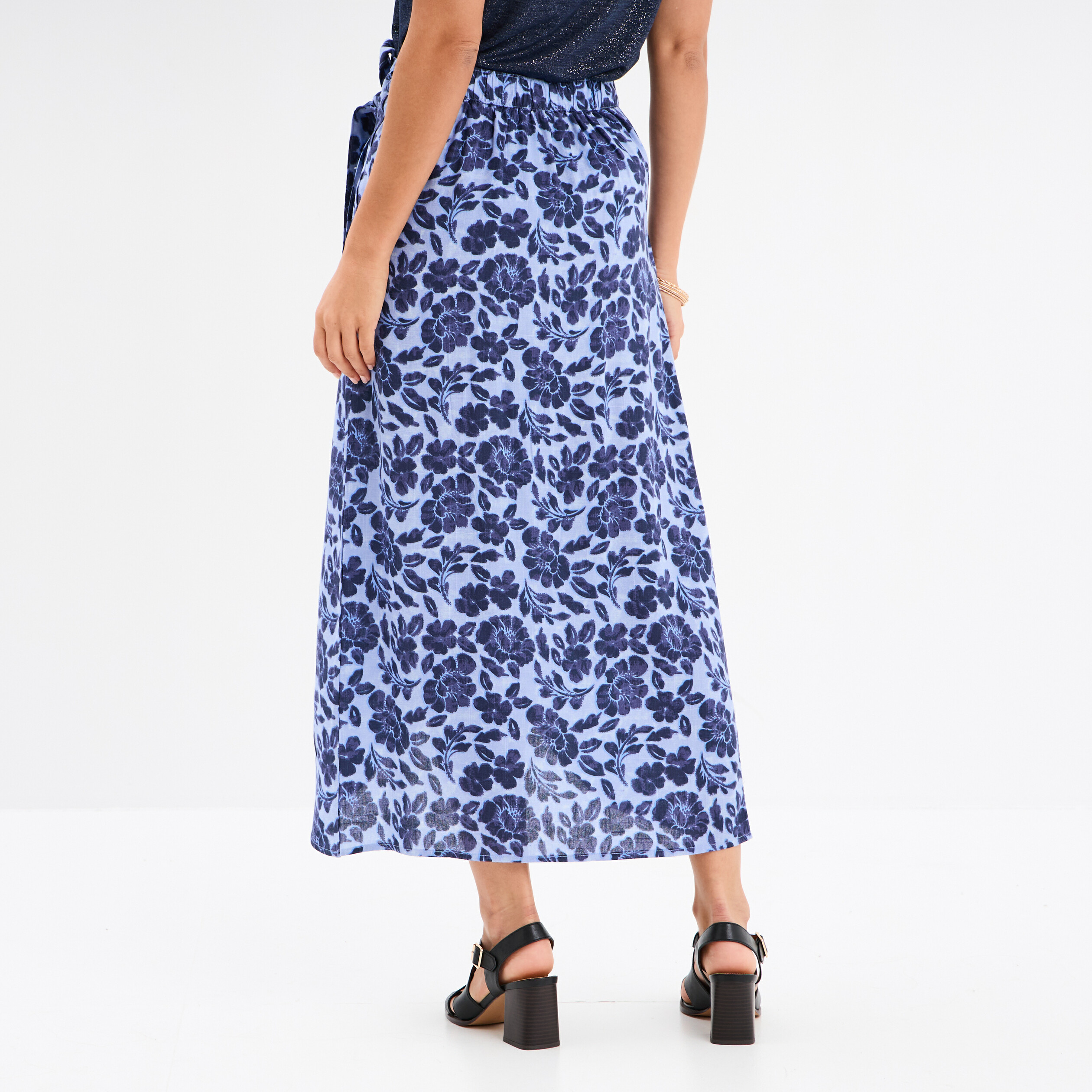 Jupe longue portefeuille bleu femme | La Halle