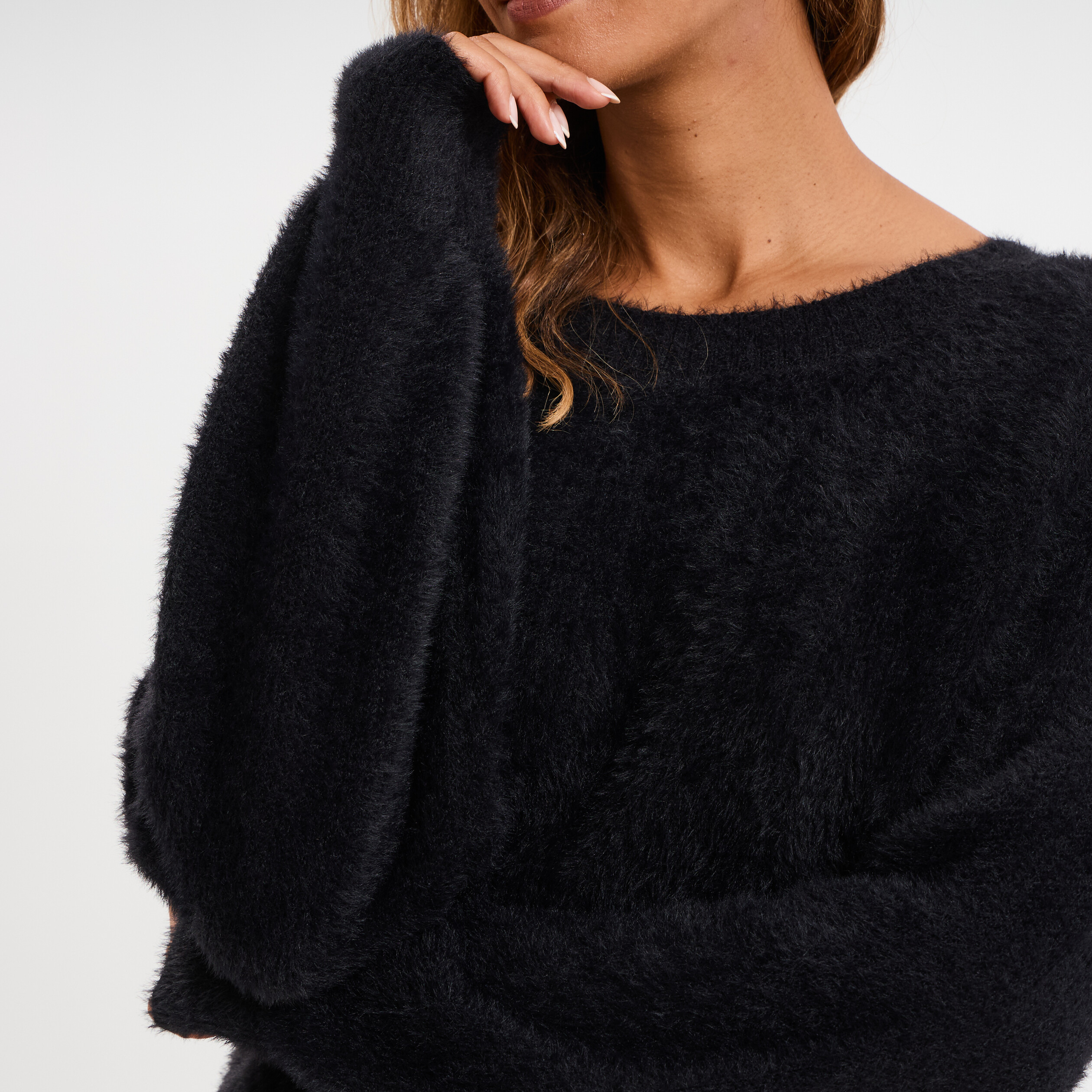 Pull doux col rond manches longues noir femme | La Halle
