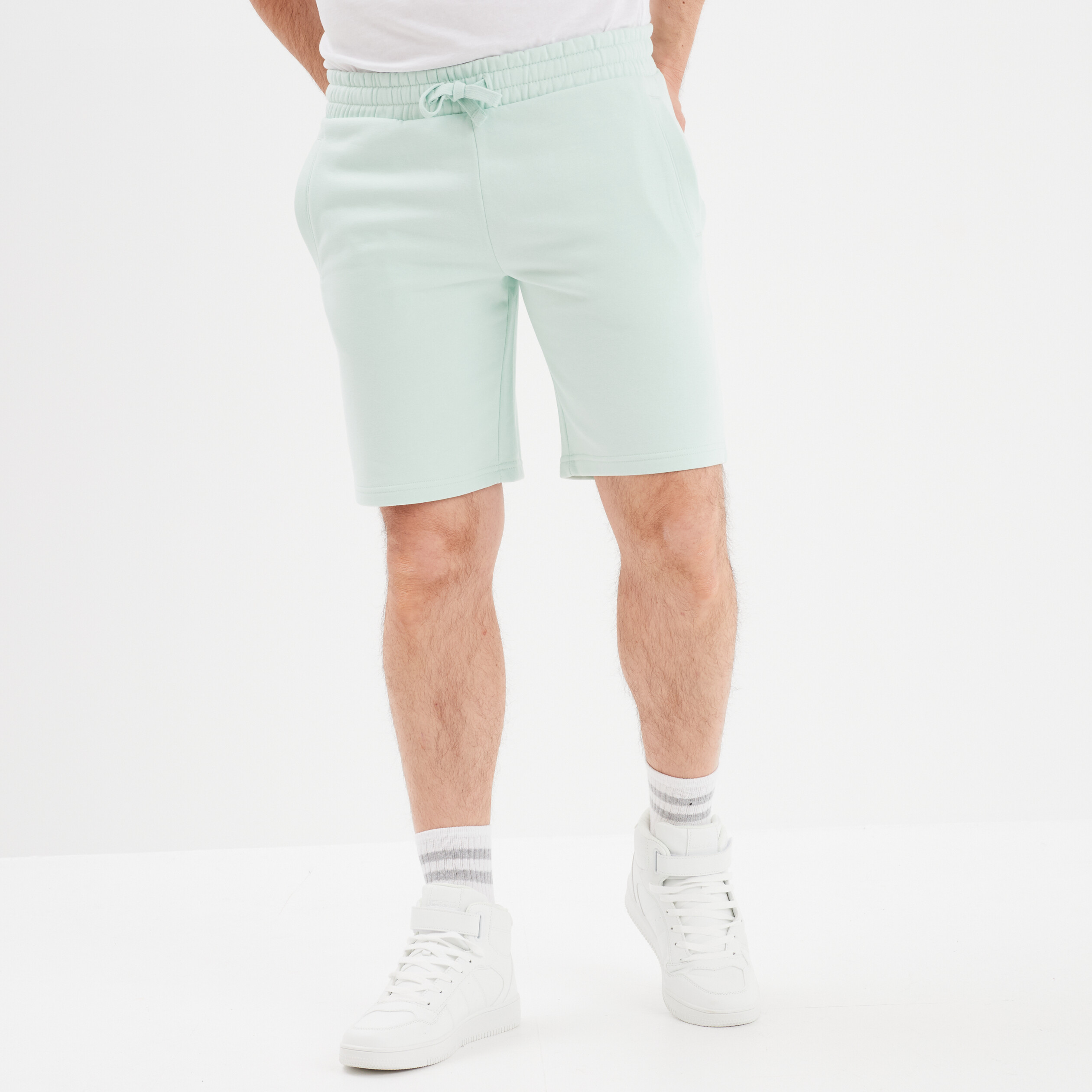 Short jogging molleton droit vert pastel homme | La Halle