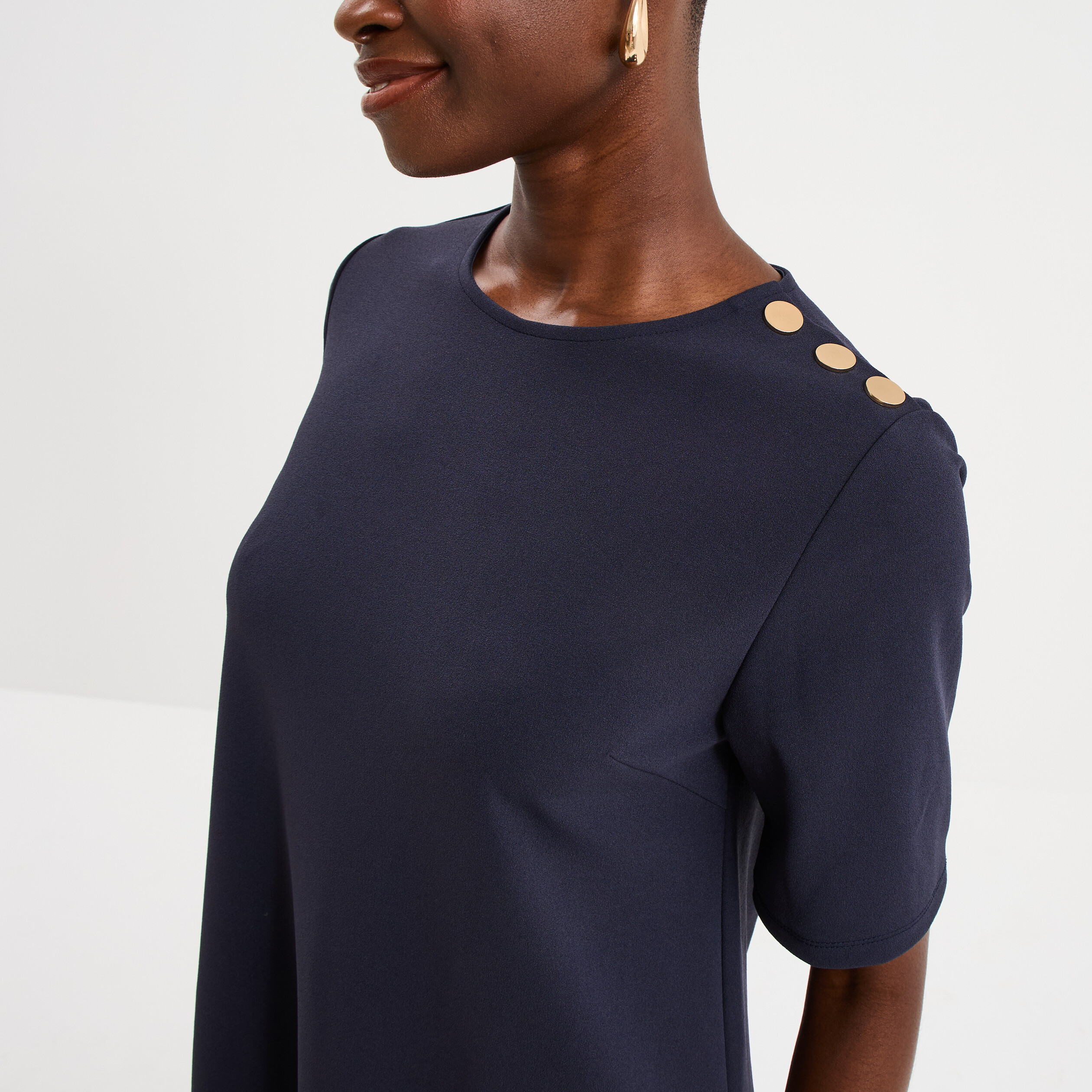 Robe droite crêpe manches courtes bleu foncé femme | La Halle