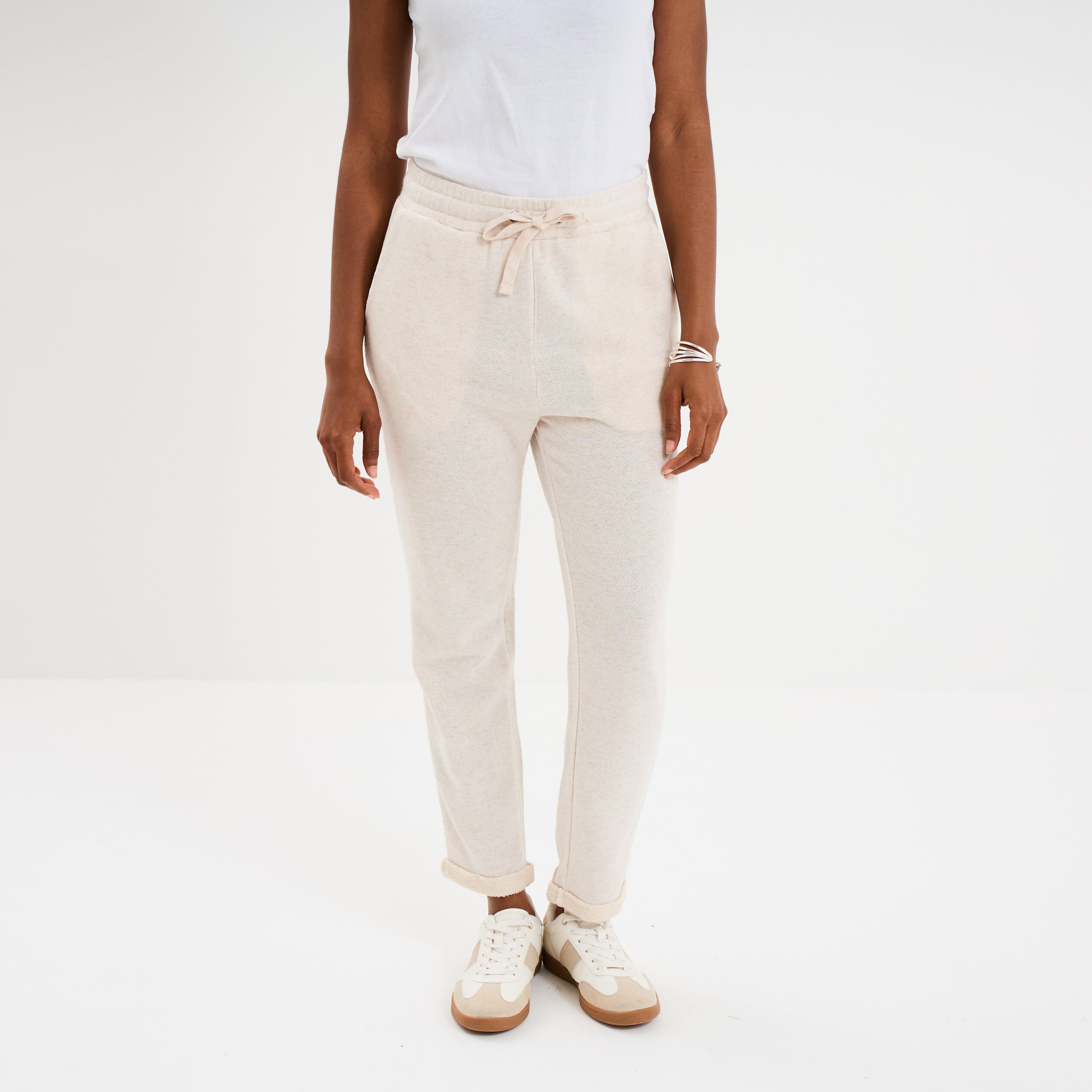 Pantalon jogging taille haute sable femme | La Halle