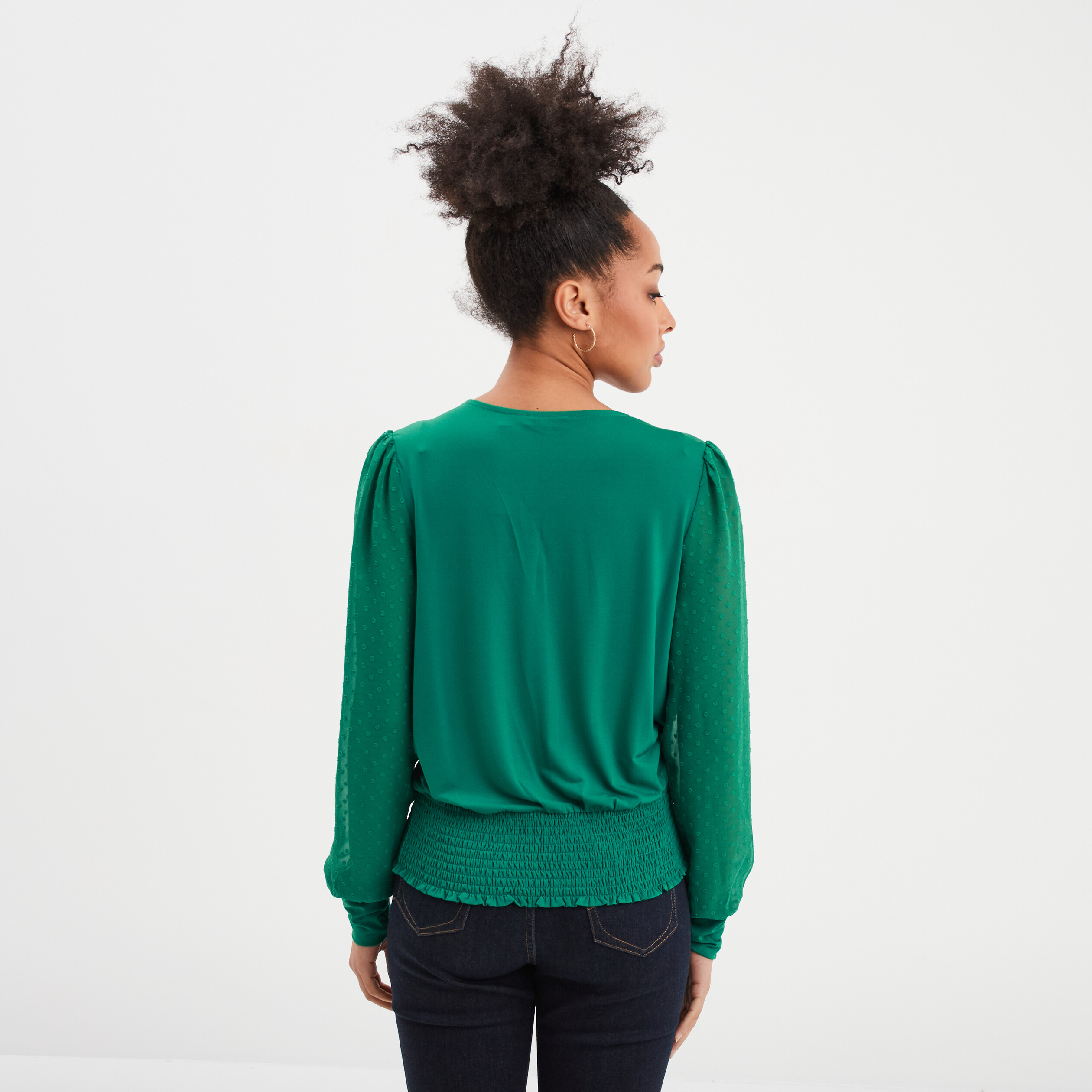T-shirt col cache-coeur bi-matière vert femme | La Halle