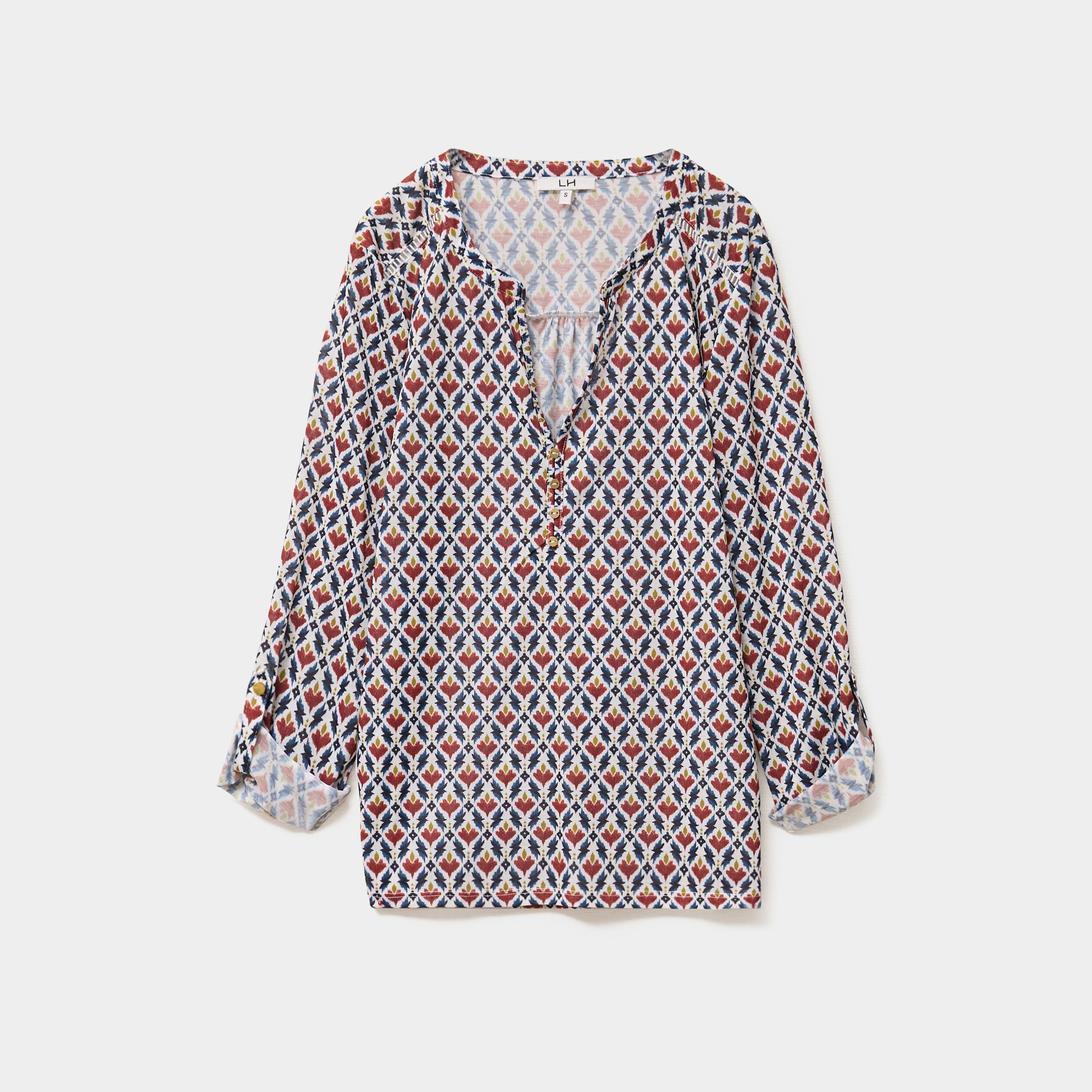 T-shirt col mao manches retroussables ecru femme | La Halle