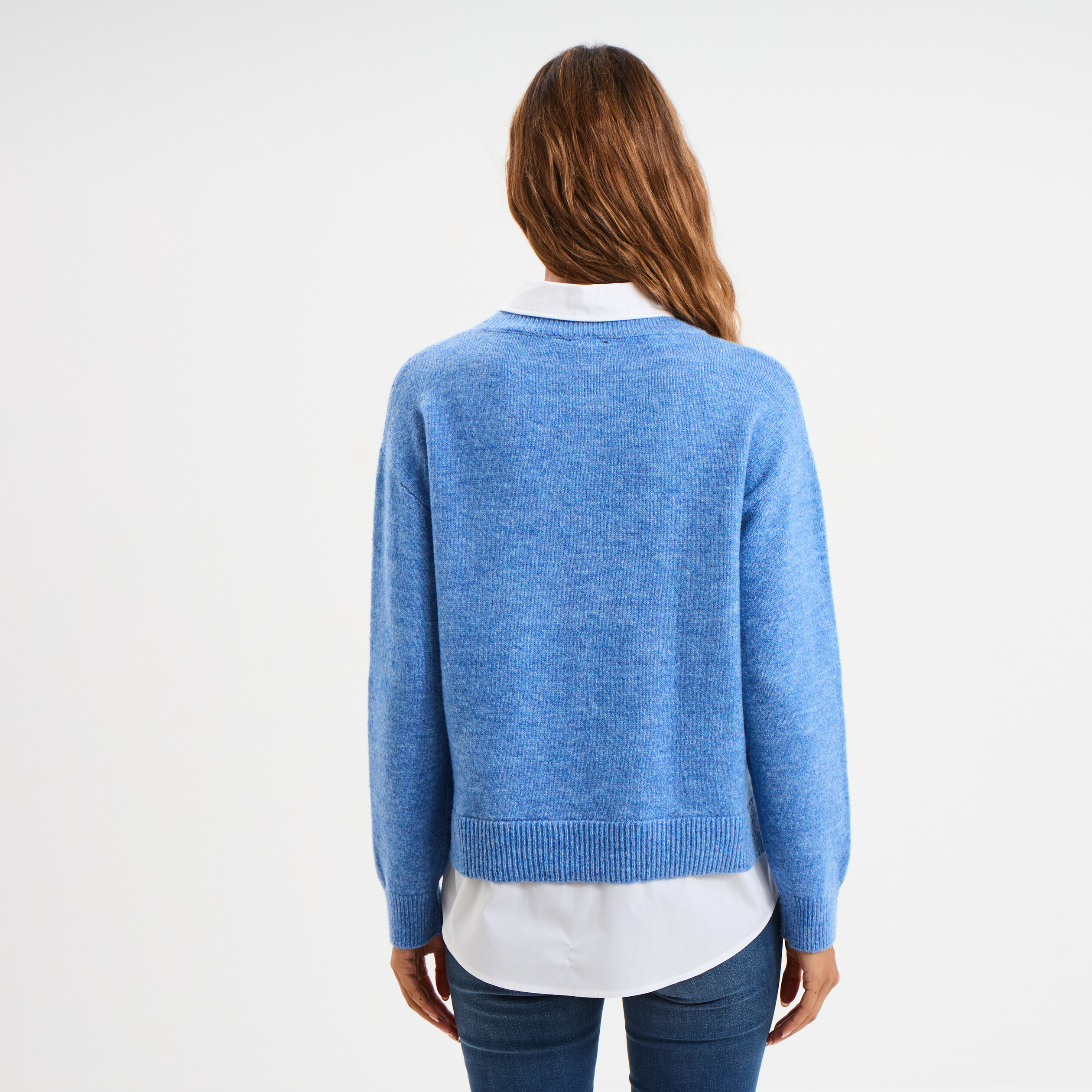 Pull effet 2-en-1 chemise bleu clair femme | La Halle