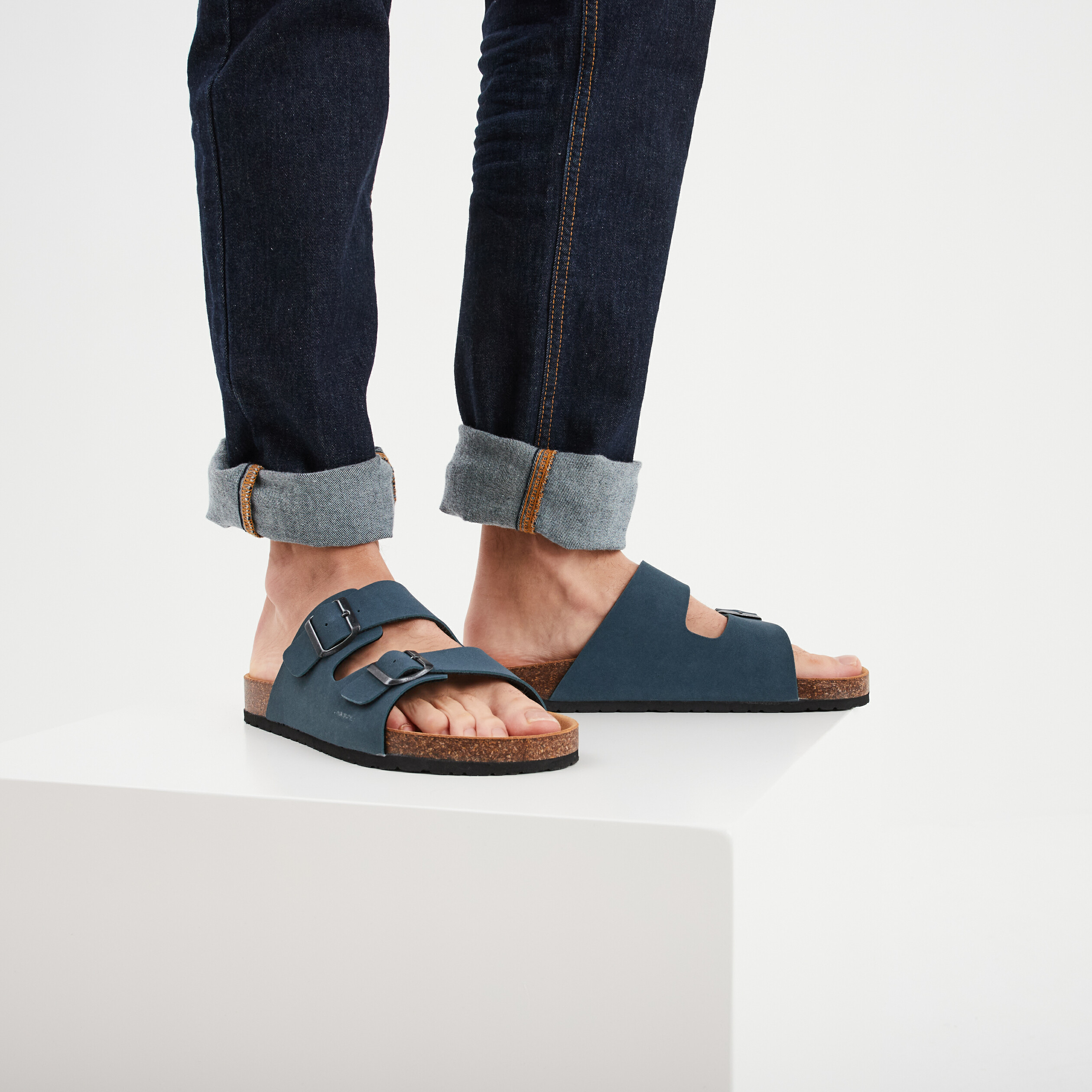 Mules avec boucles bleu marine homme | La Halle