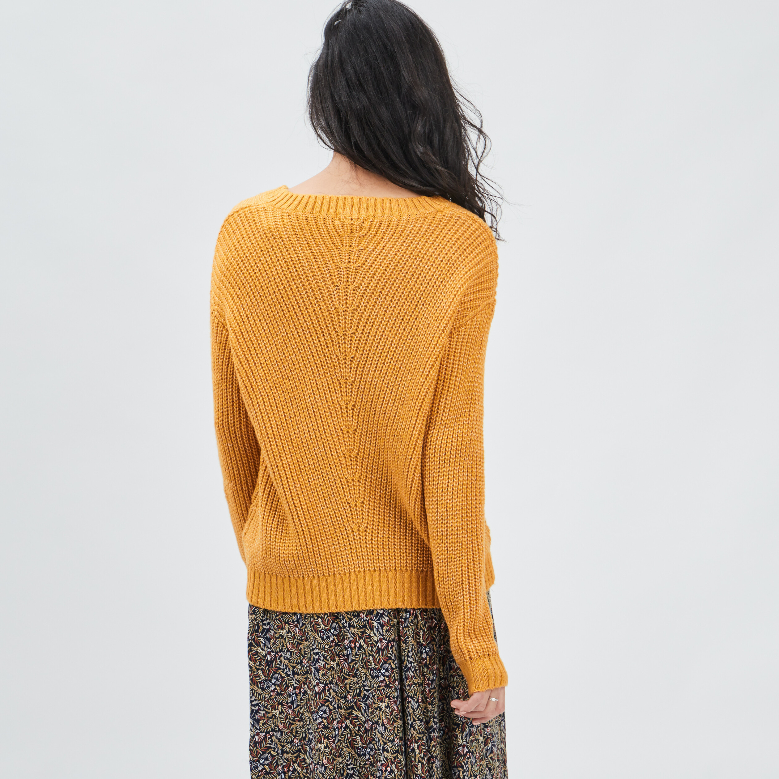 Pull col en V jaune moutarde femme | La Halle