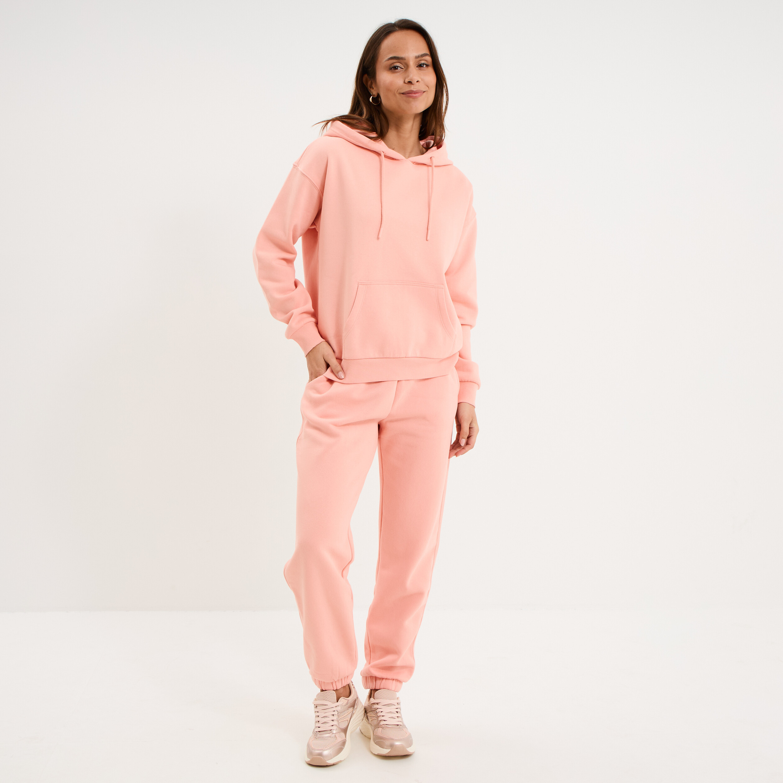 Sweat hoodie molleton à capuche rose poudrée femme | La Halle