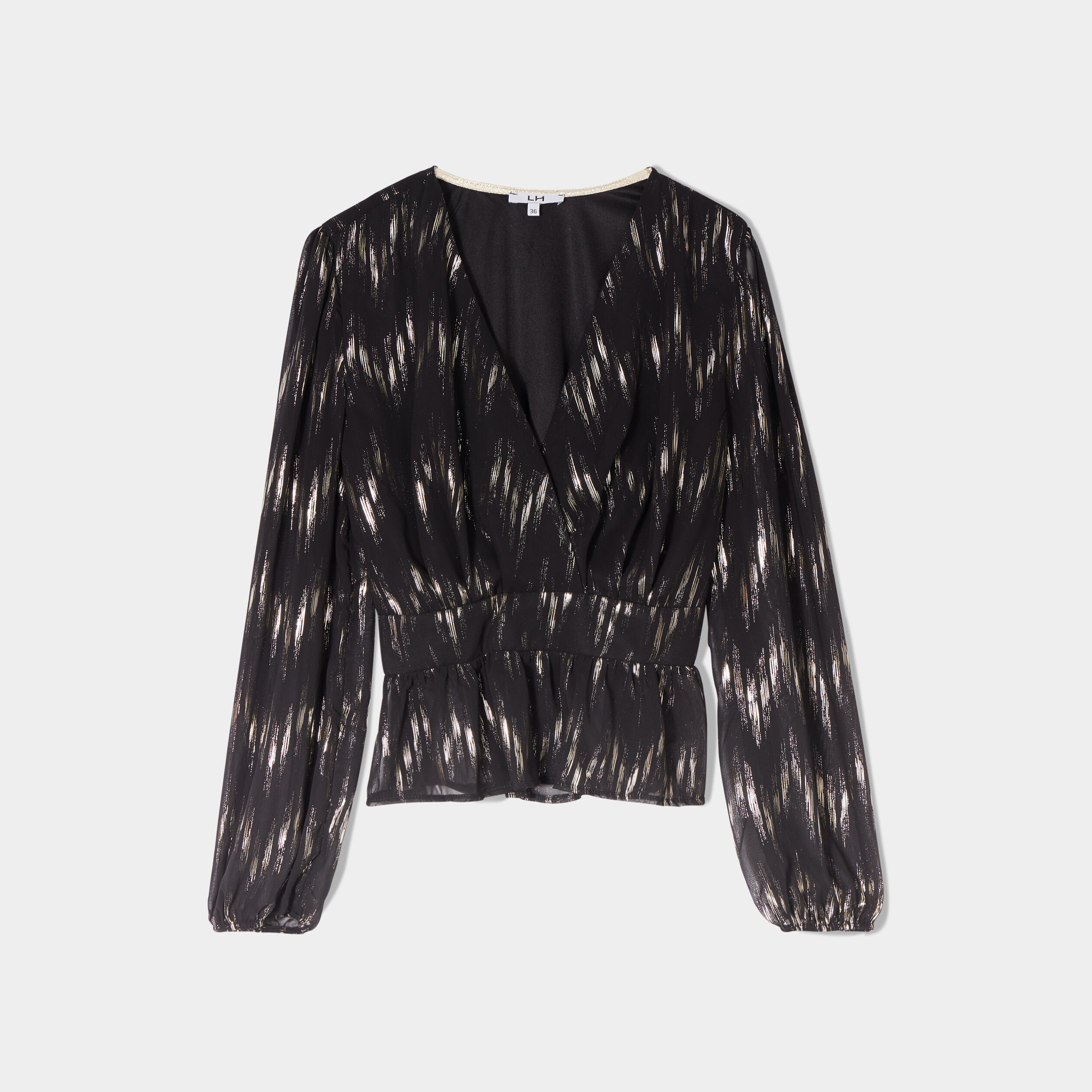 Blouse cintrée col cache-coeur noir femme | La Halle