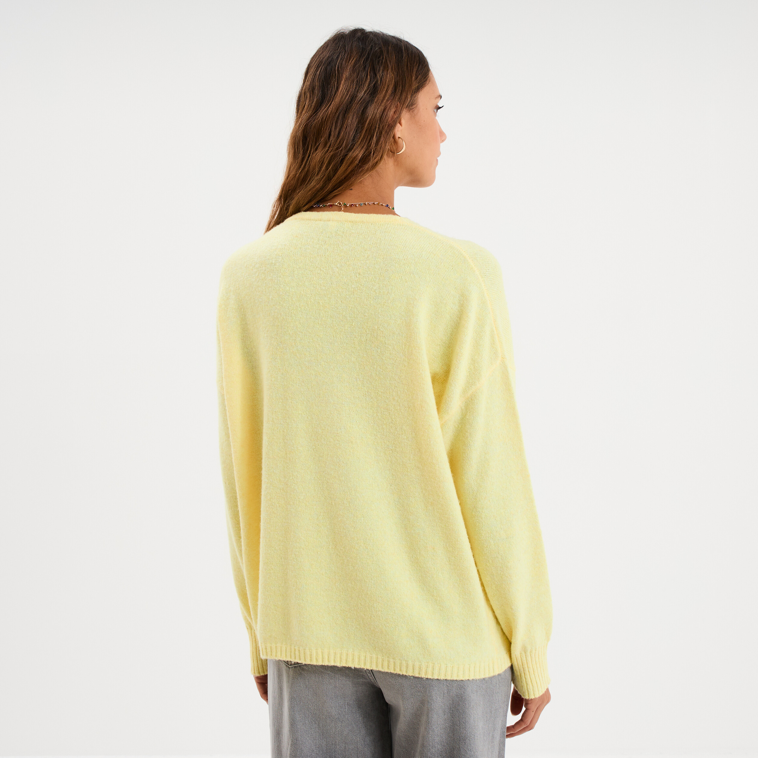 Pull col en V manches longues jaune clair femme | La Halle
