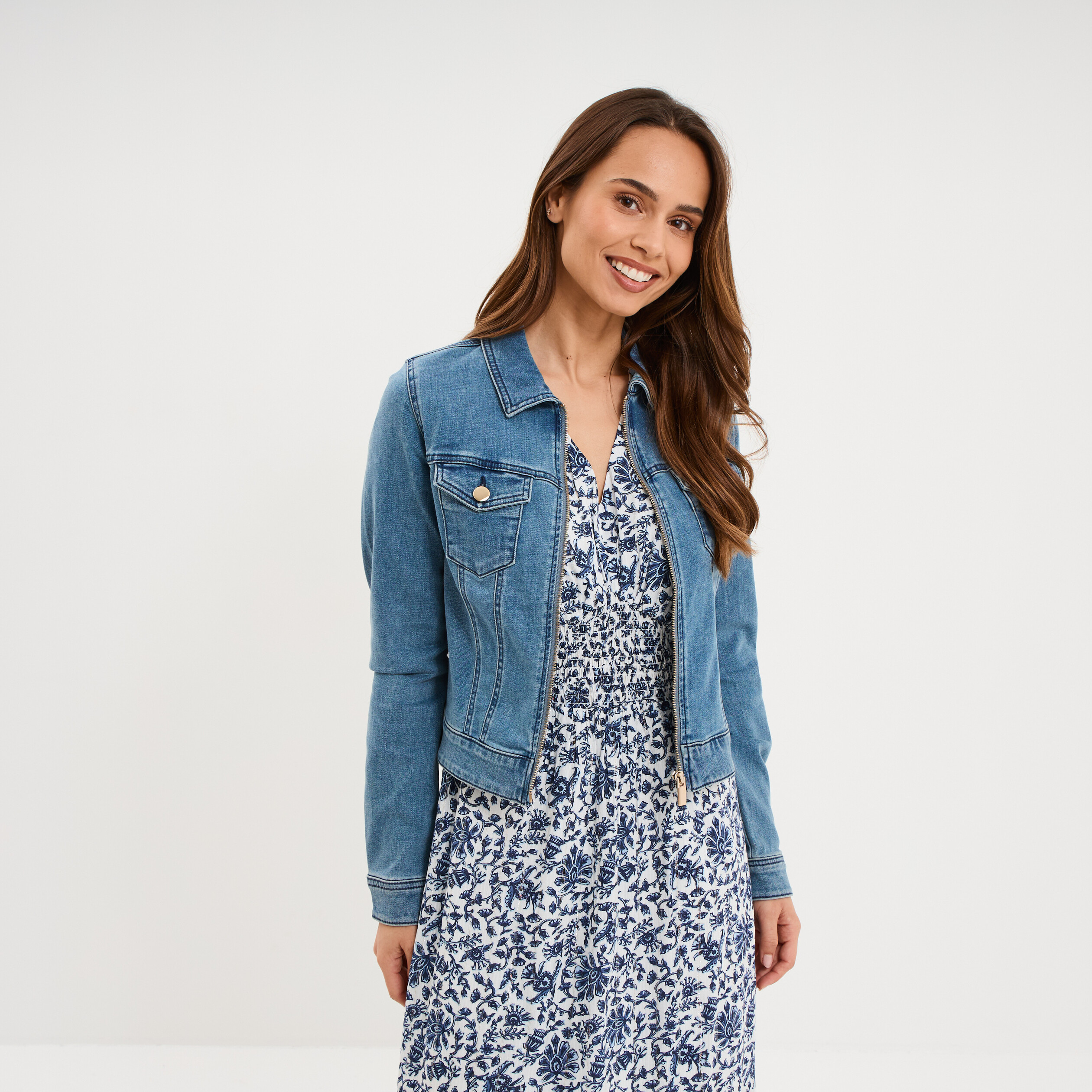 Veste en jean zippée stretch denim triple stone femme | La Halle
