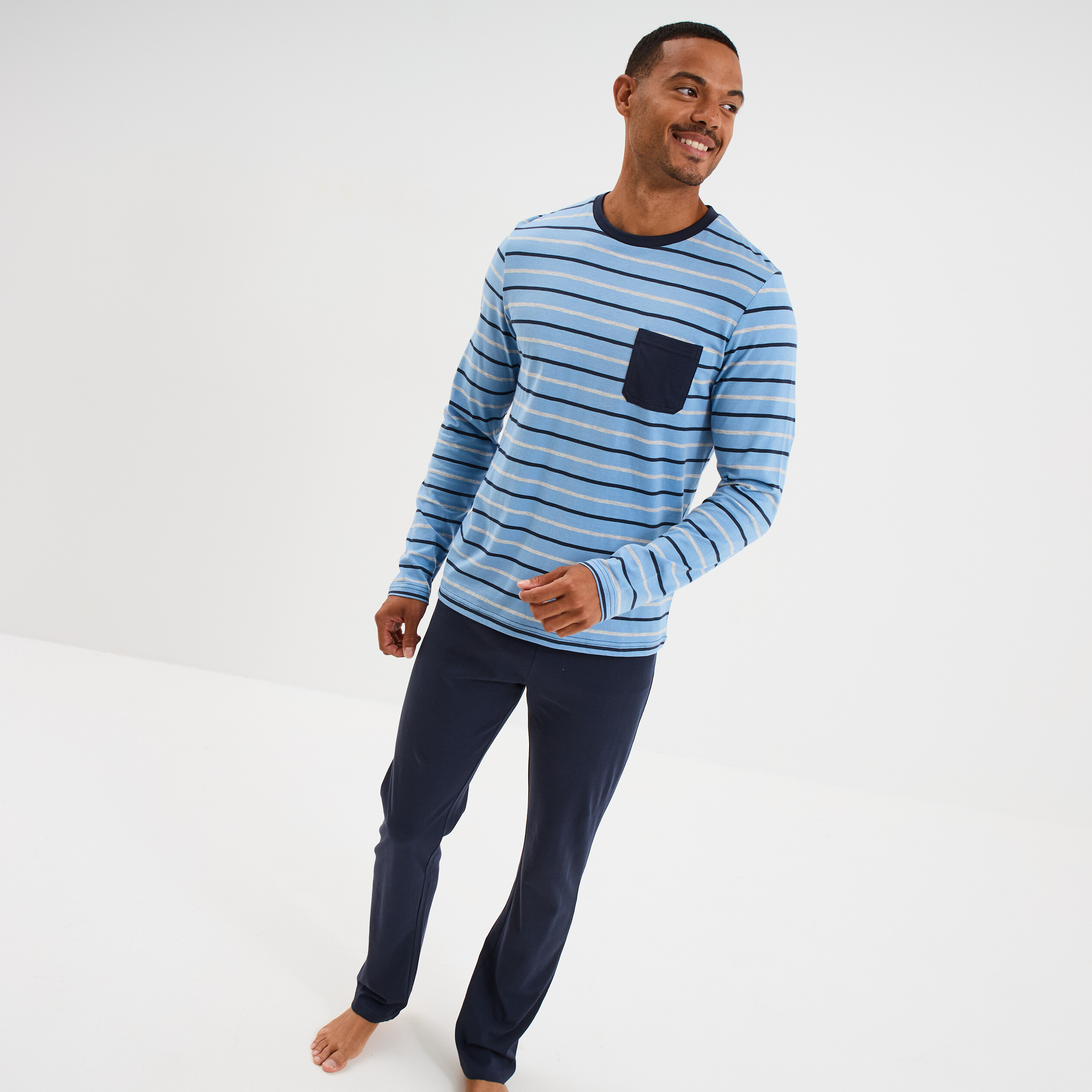 Ensemble pyjama 2 pièces coton bleu marine homme | La Halle