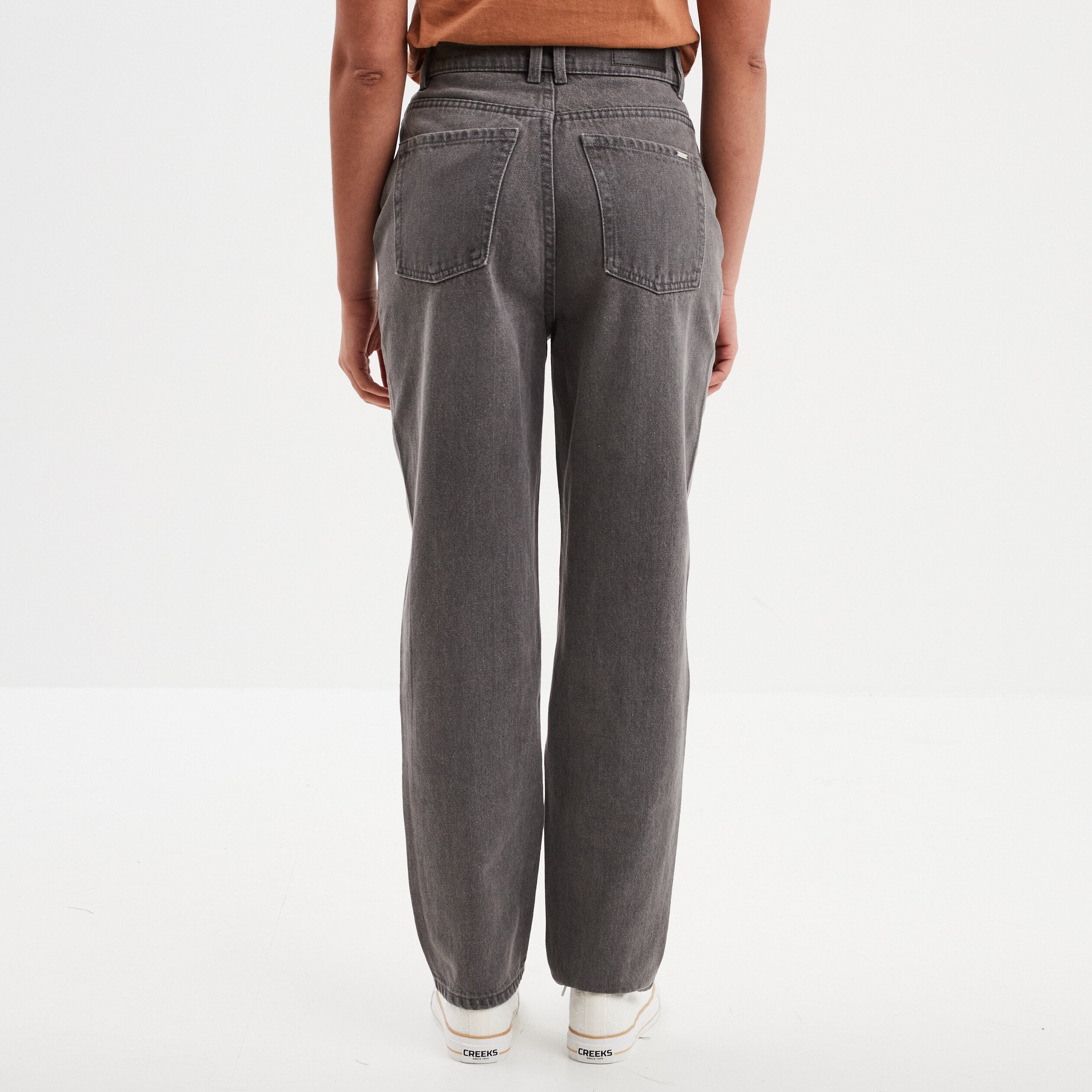 Jeans mom 7/8ème taille haute denim gris femme | La Halle