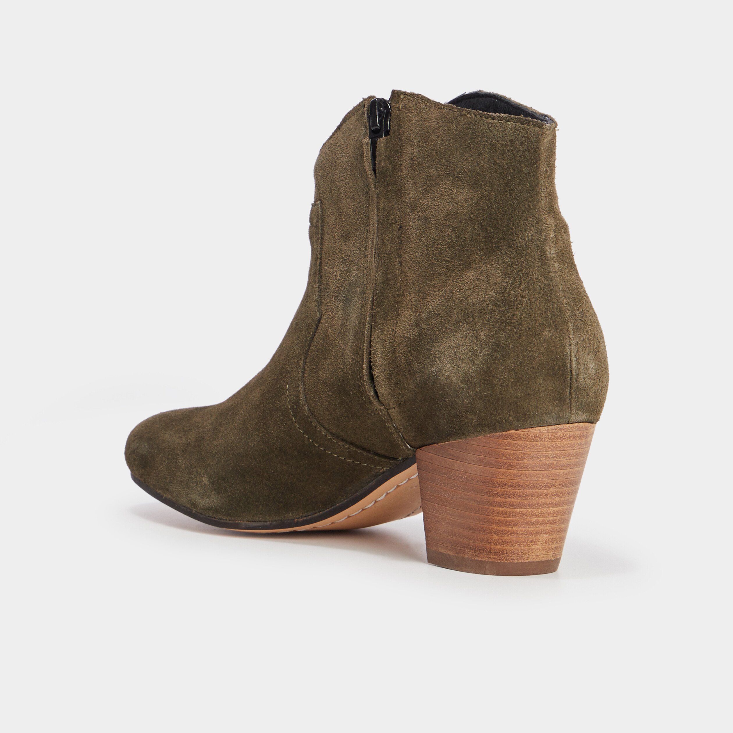 Boots bout pointu à talons en cuir vert kaki femme | La Halle