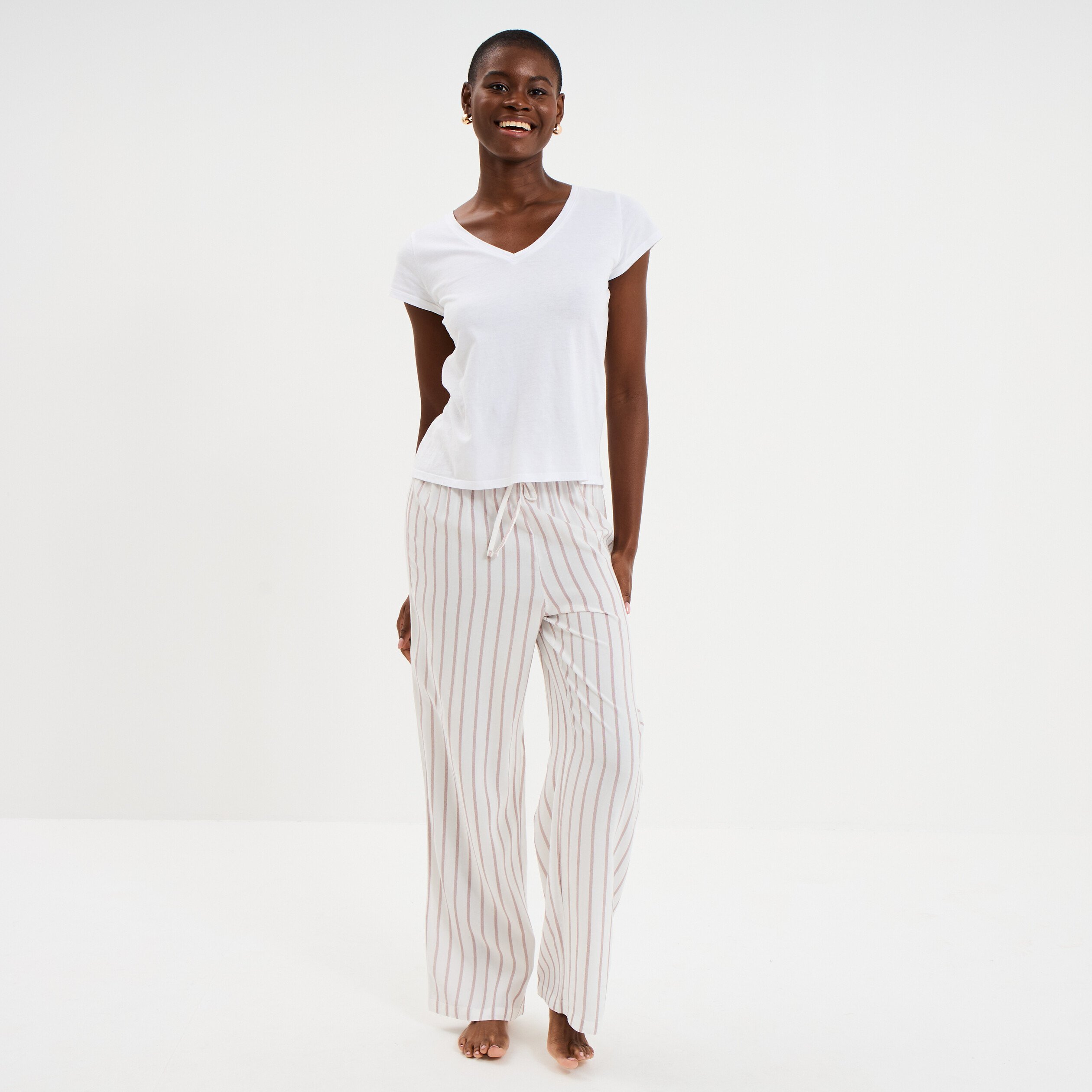 Pantalon de pyjama fluide ecru femme | La Halle
