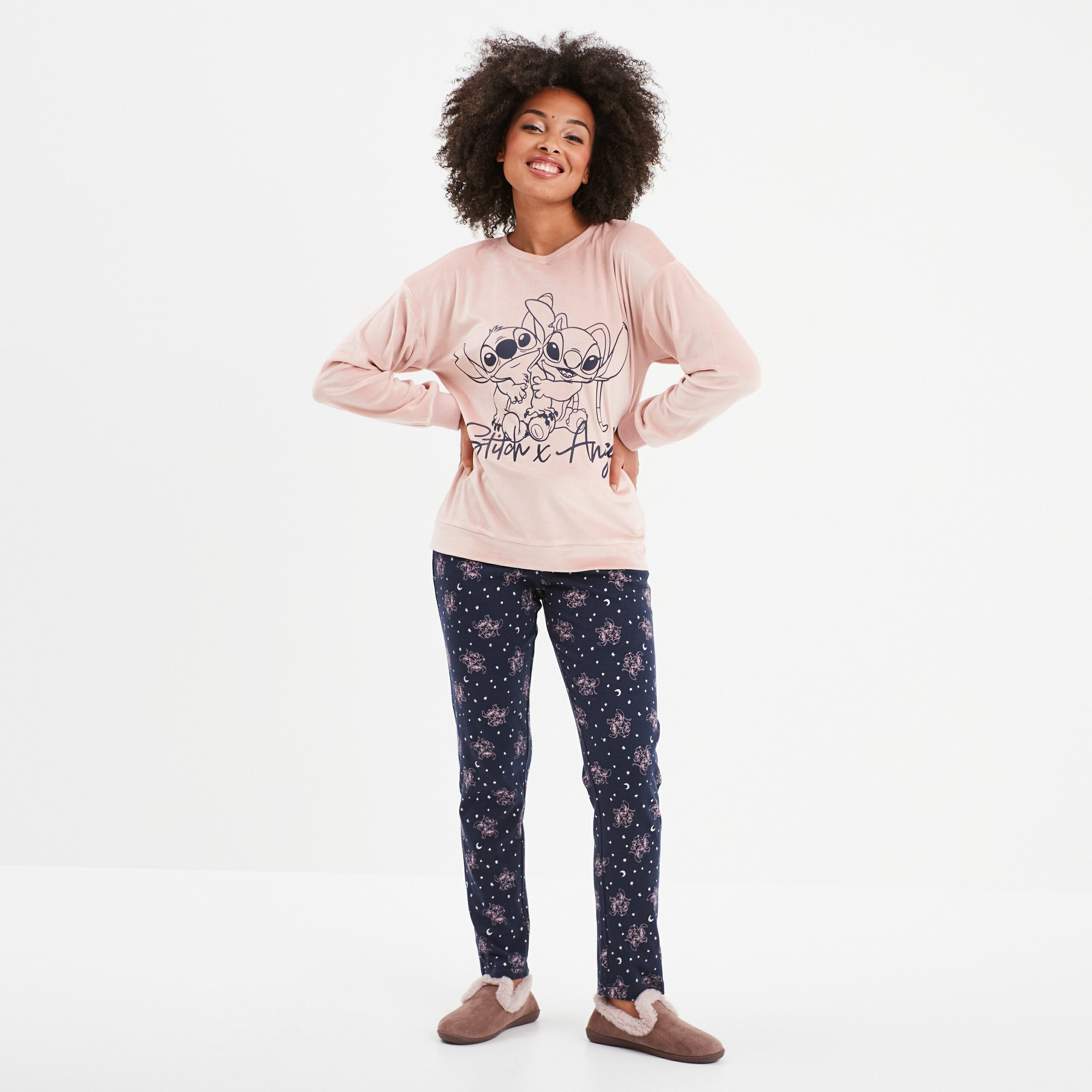 Ensemble pyjama 2 pièces effet Stitch rose femme | La Halle