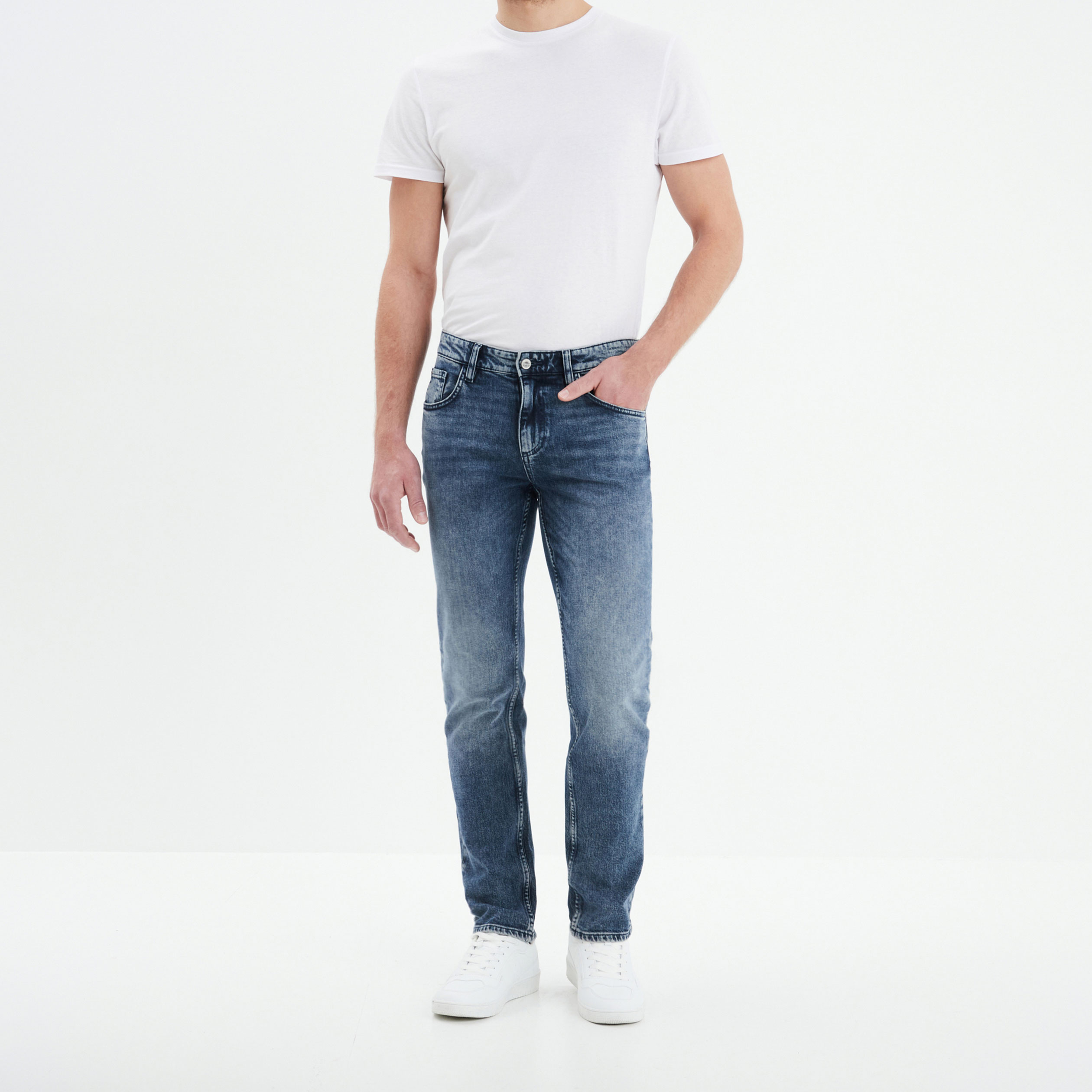 Jeans denim straight 5 poches denim blue black homme | La Halle
