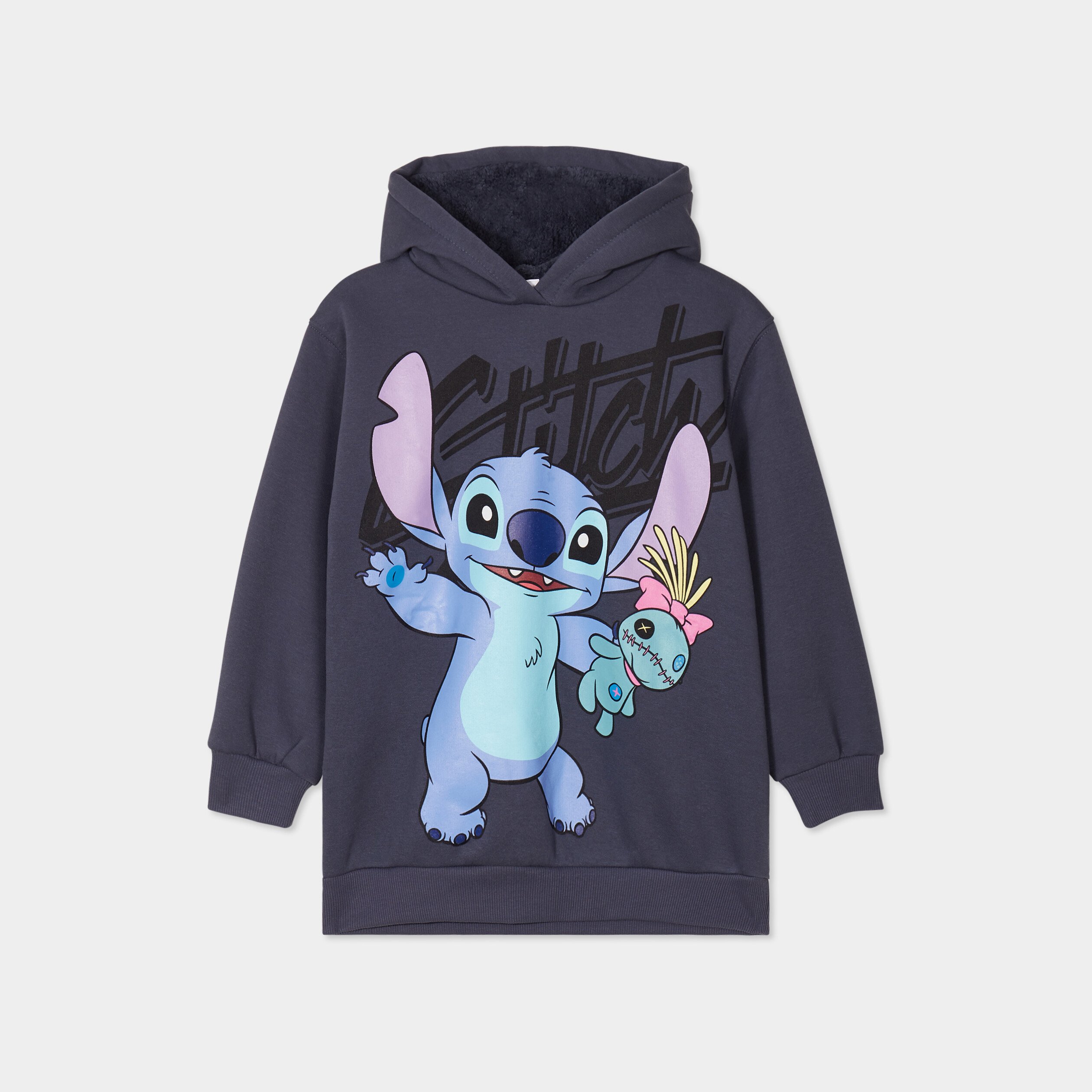 Sweat à capuche fourré hoodie Stitch gris foncé fille | La Halle