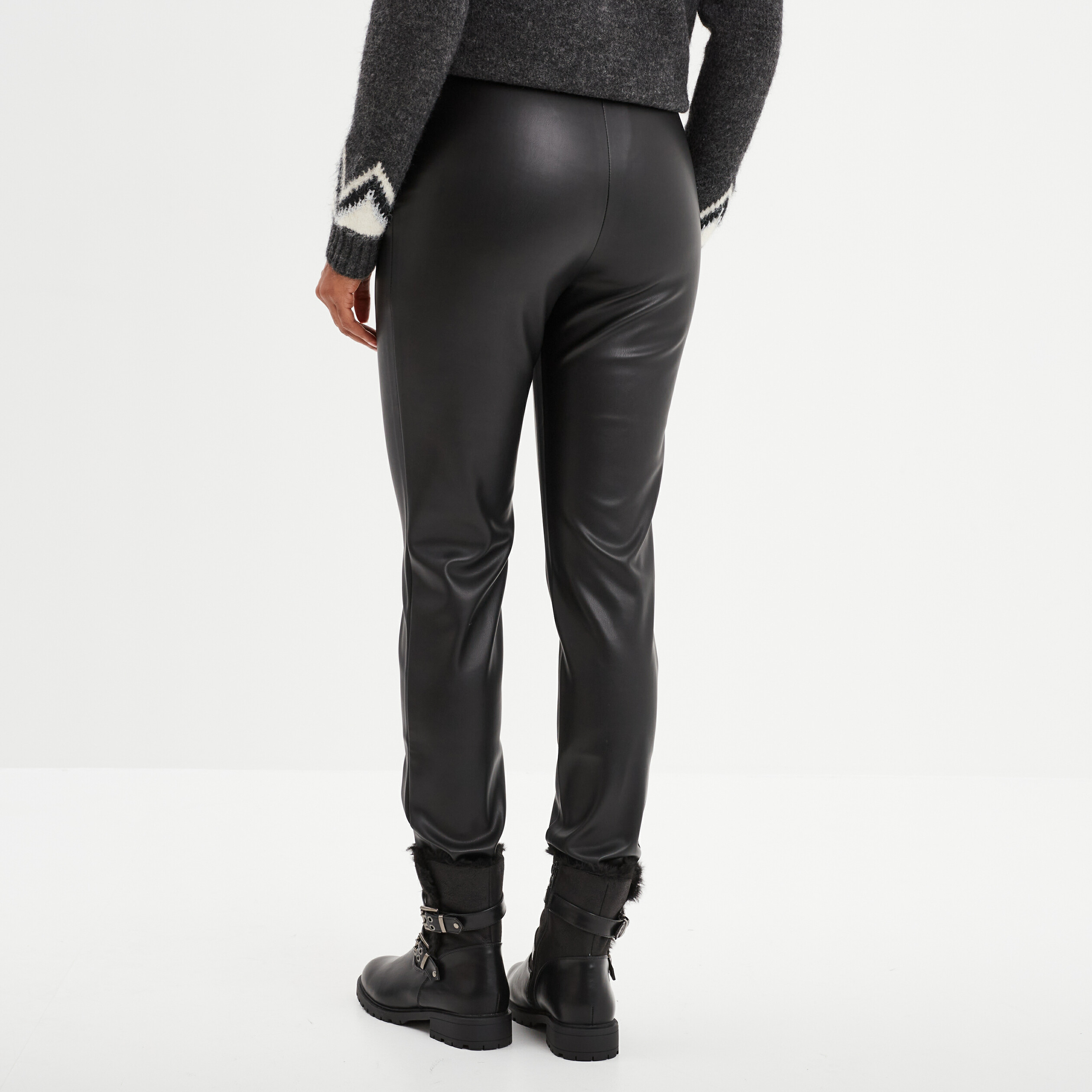 Legging simili cuir taille élastiquée noir femme | La Halle