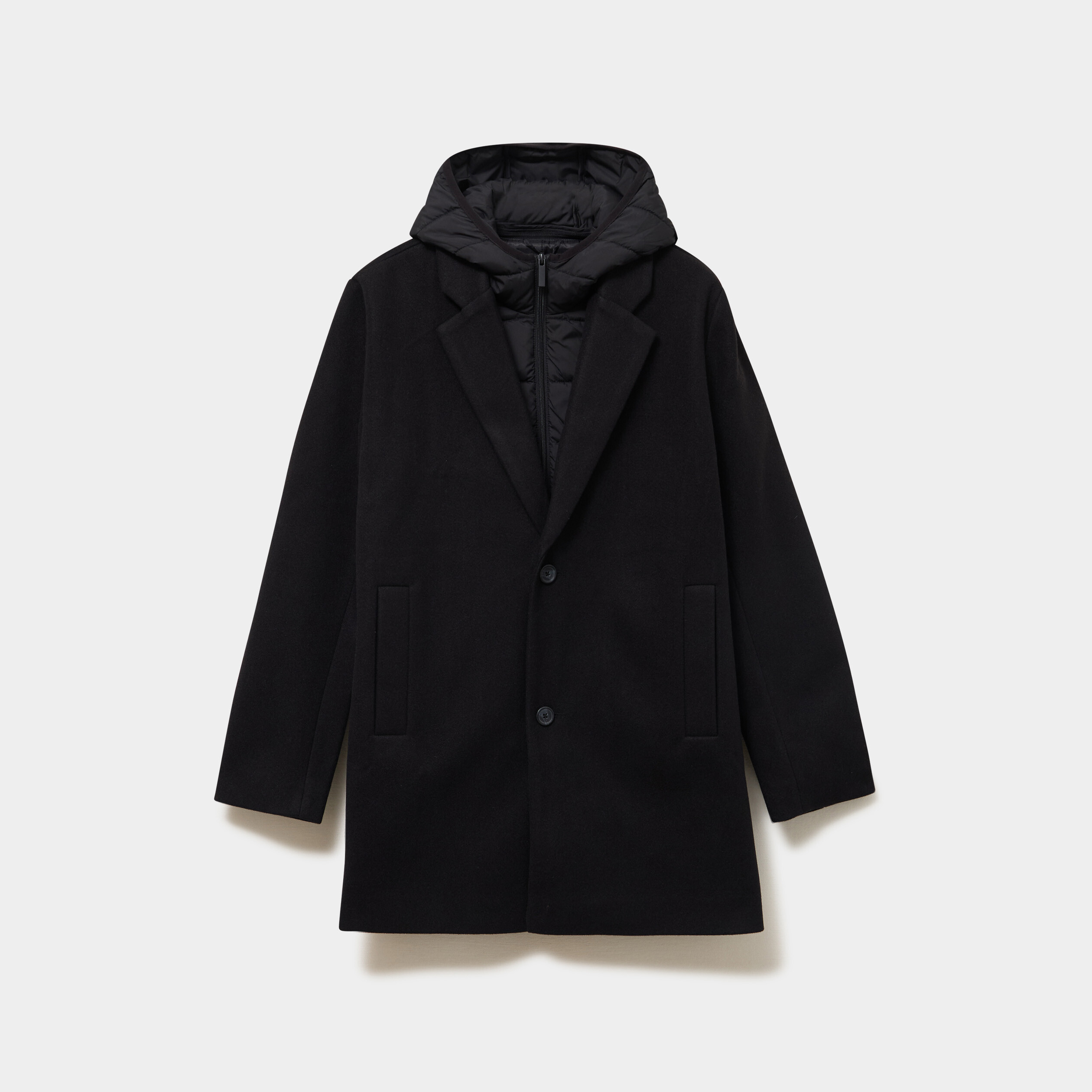 Manteau mi-long 3 en 1 à capuche noir homme | La Halle