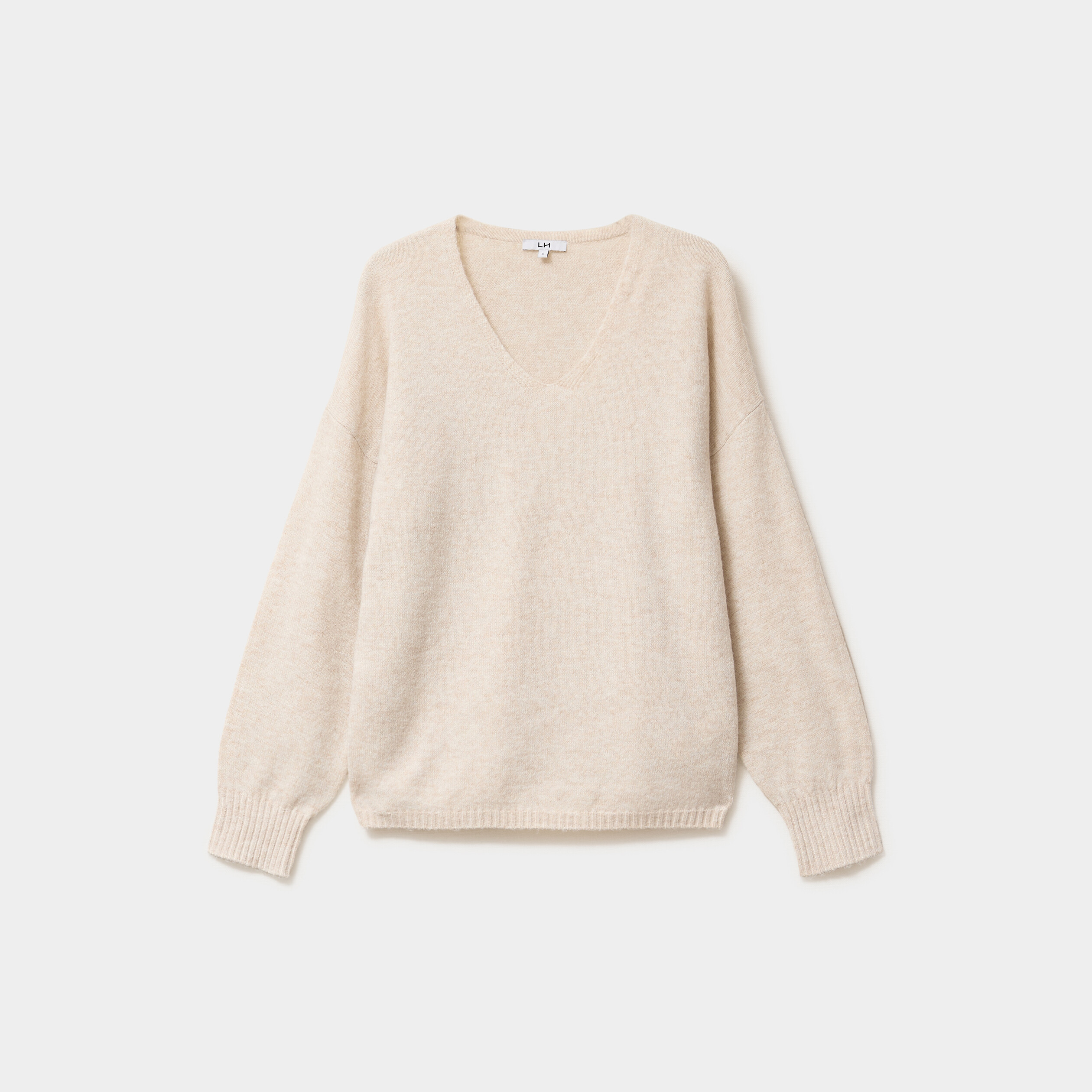 Pull col en V manches longues ecru femme | La Halle