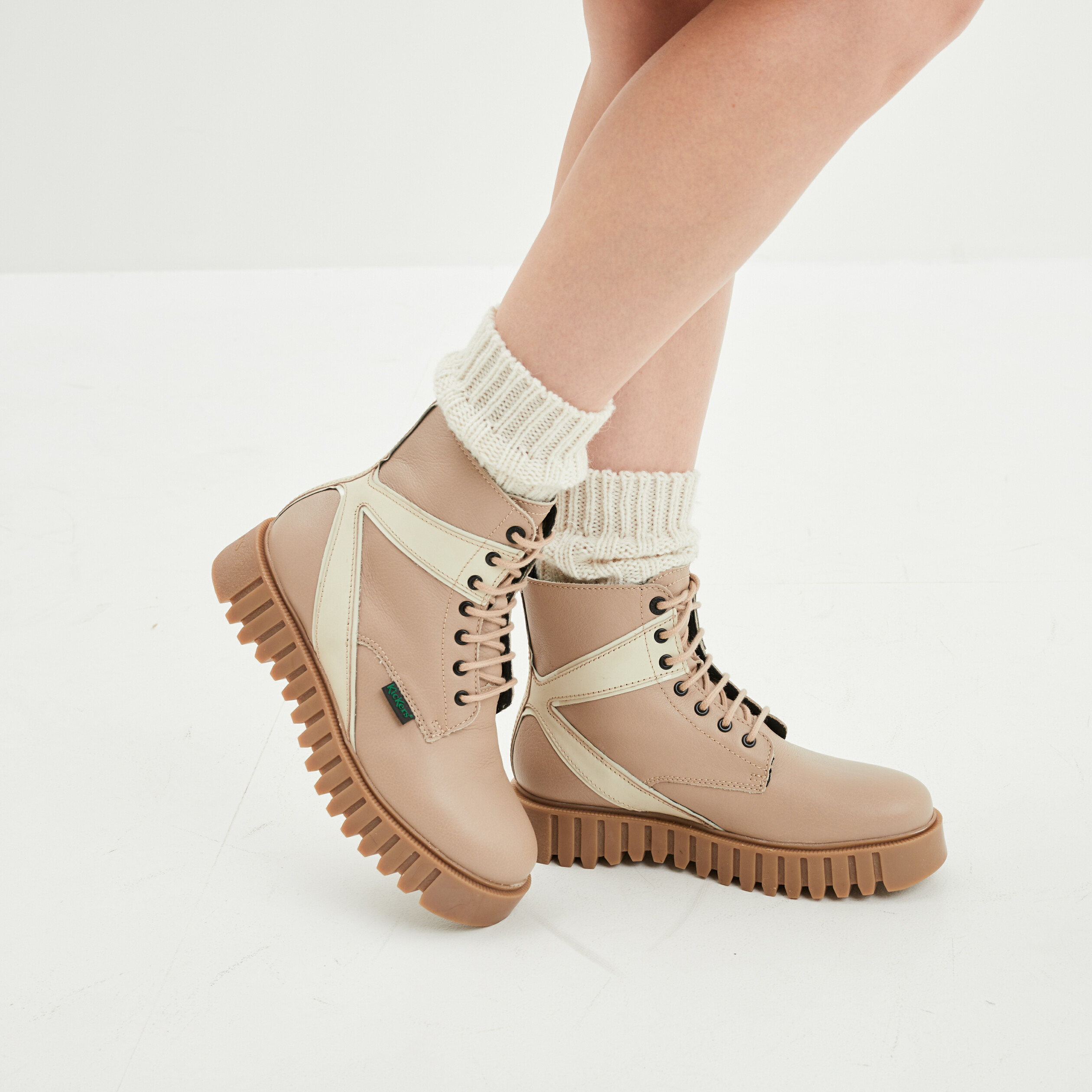 Bottines en cuir Kickers Kickfab sable femme | La Halle