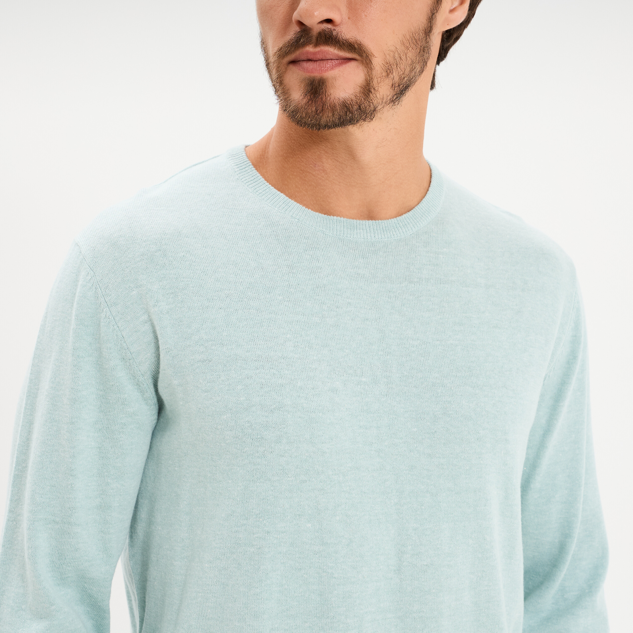 Pull droit col rond coton mélangé bleu gris homme | La Halle