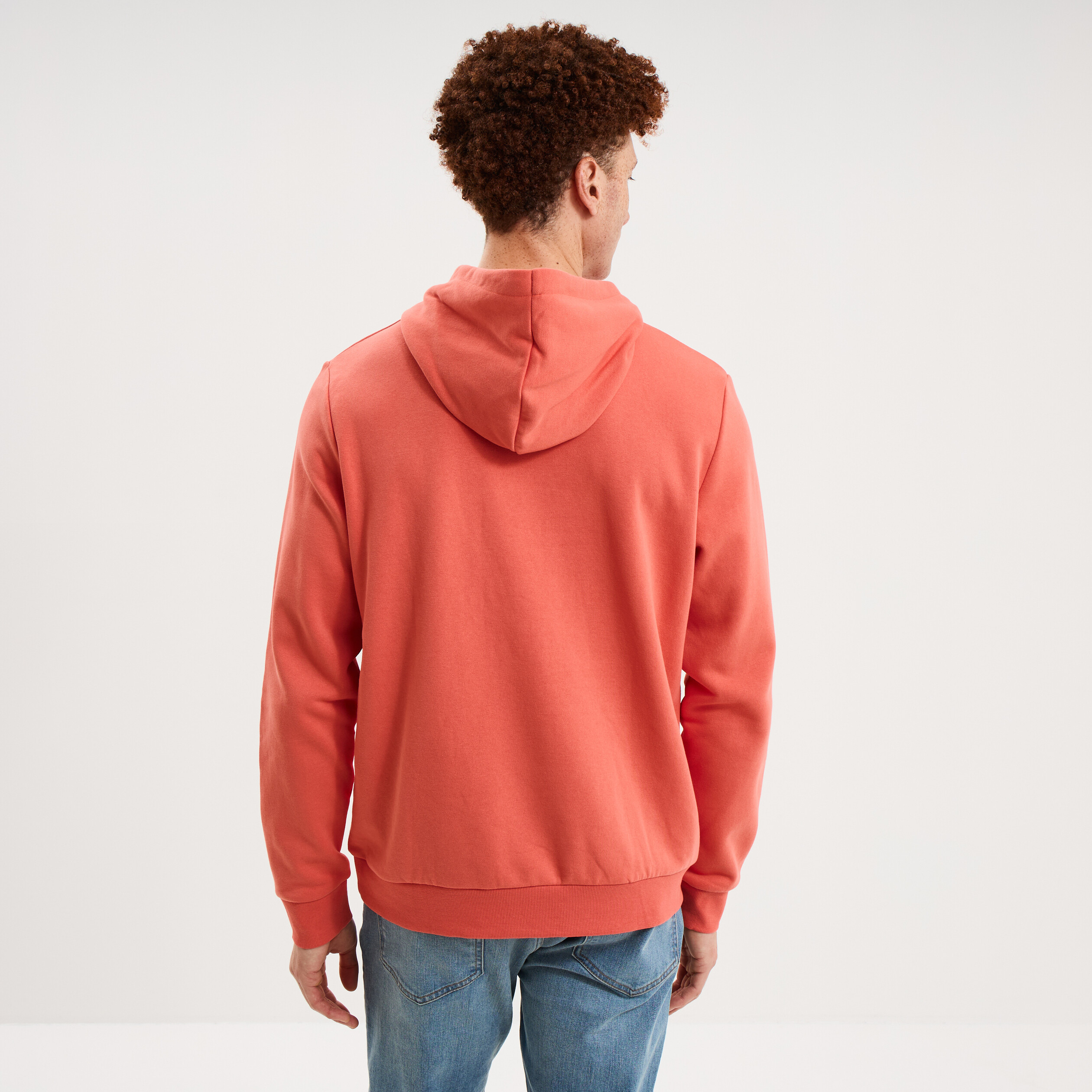 Sweat molleton à capuche hoodie rouge corail homme | La Halle