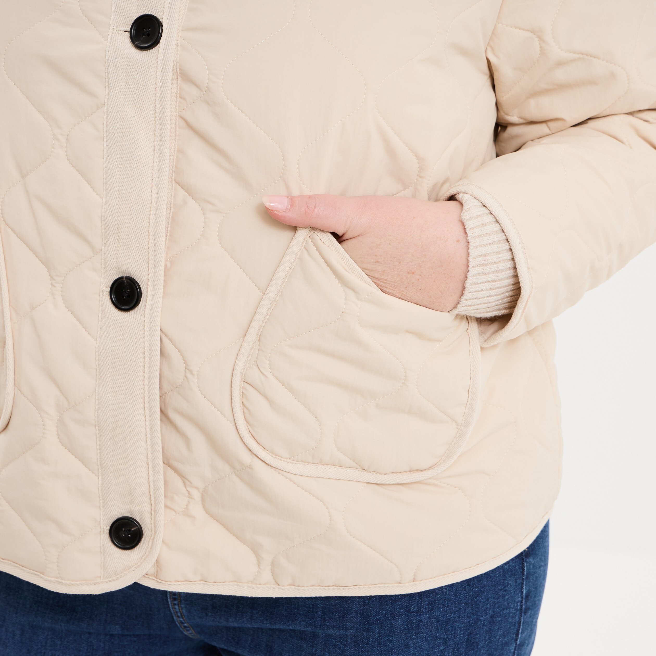 Doudoune boutonnée col rond sable femme grande taille | La Halle