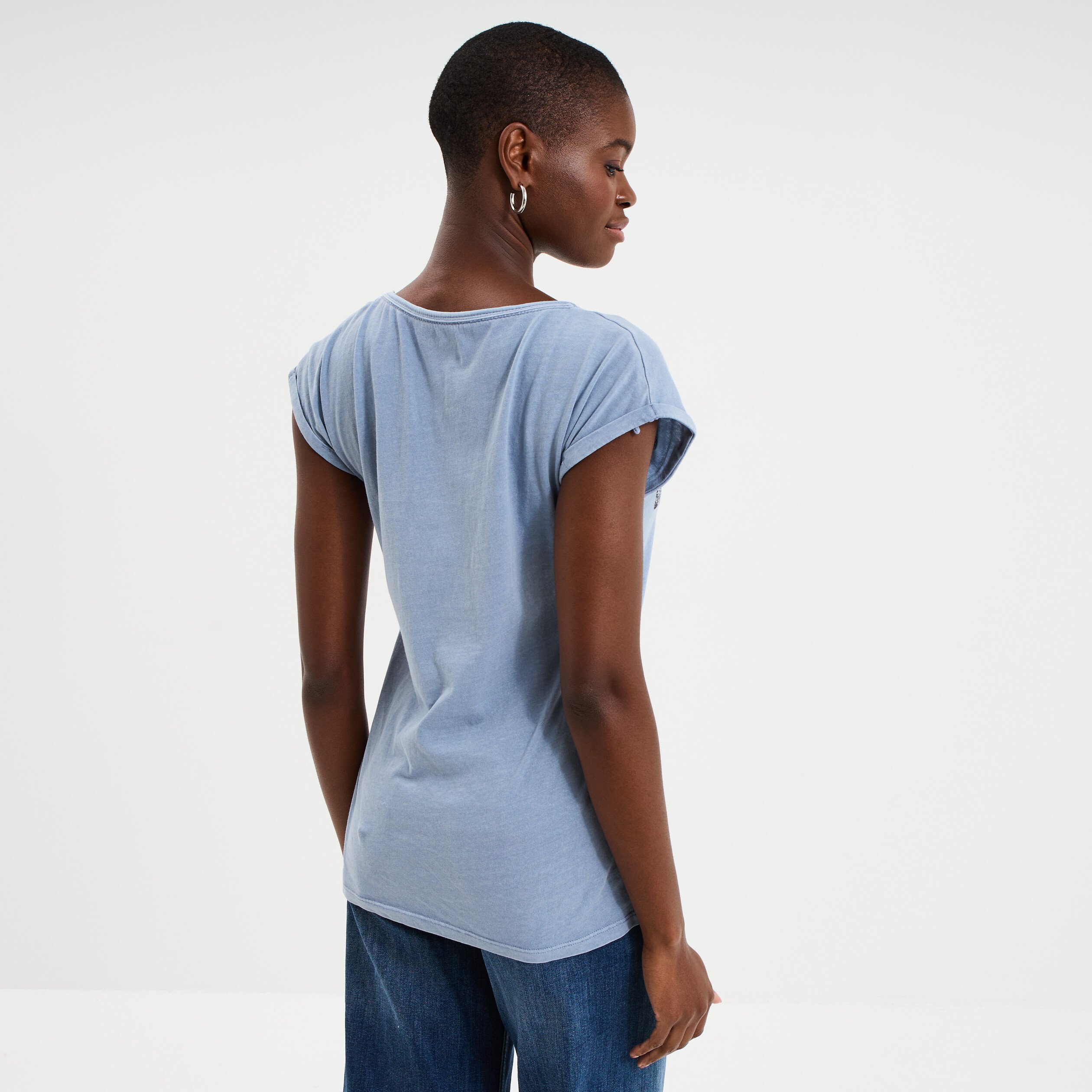 T-shirt délavé en coton bleu gris femme | La Halle