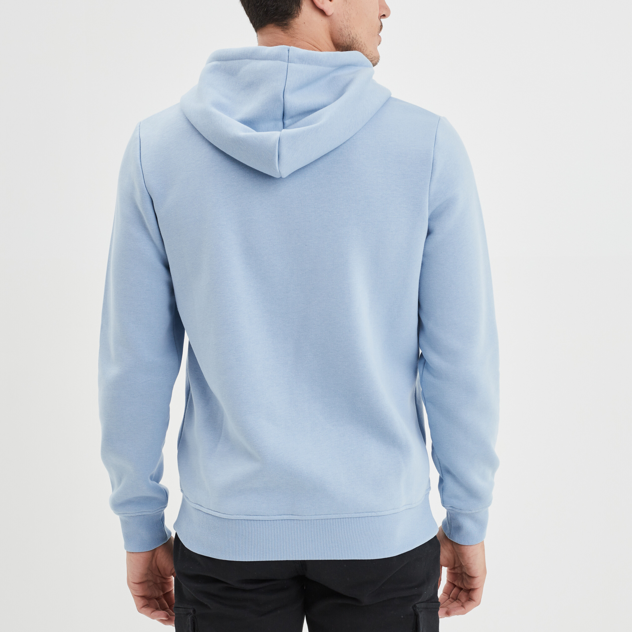 Sweat droit à capuche hoodie bleu ciel homme | La Halle