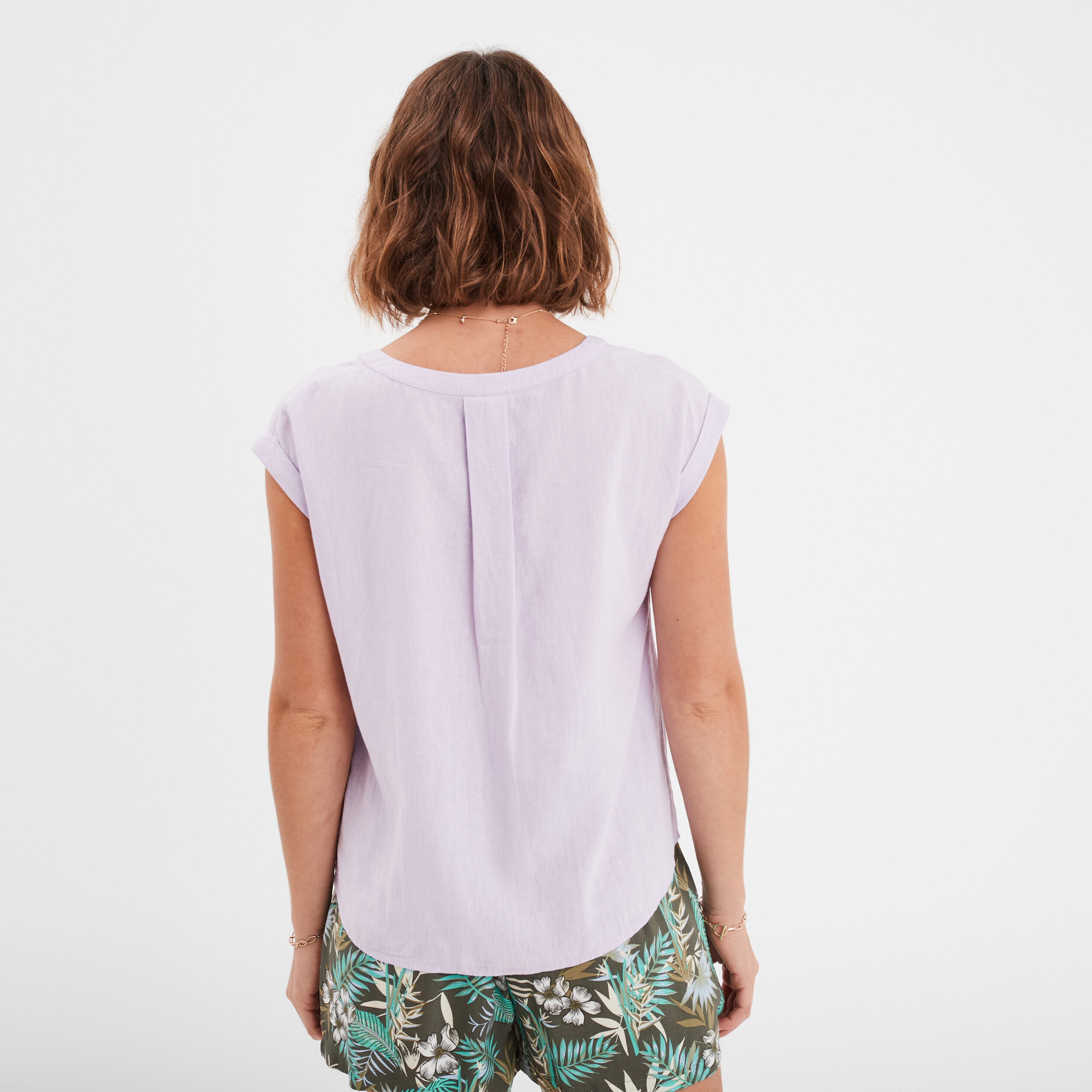 Blouse en lin manches courtes violet clair femme | La Halle