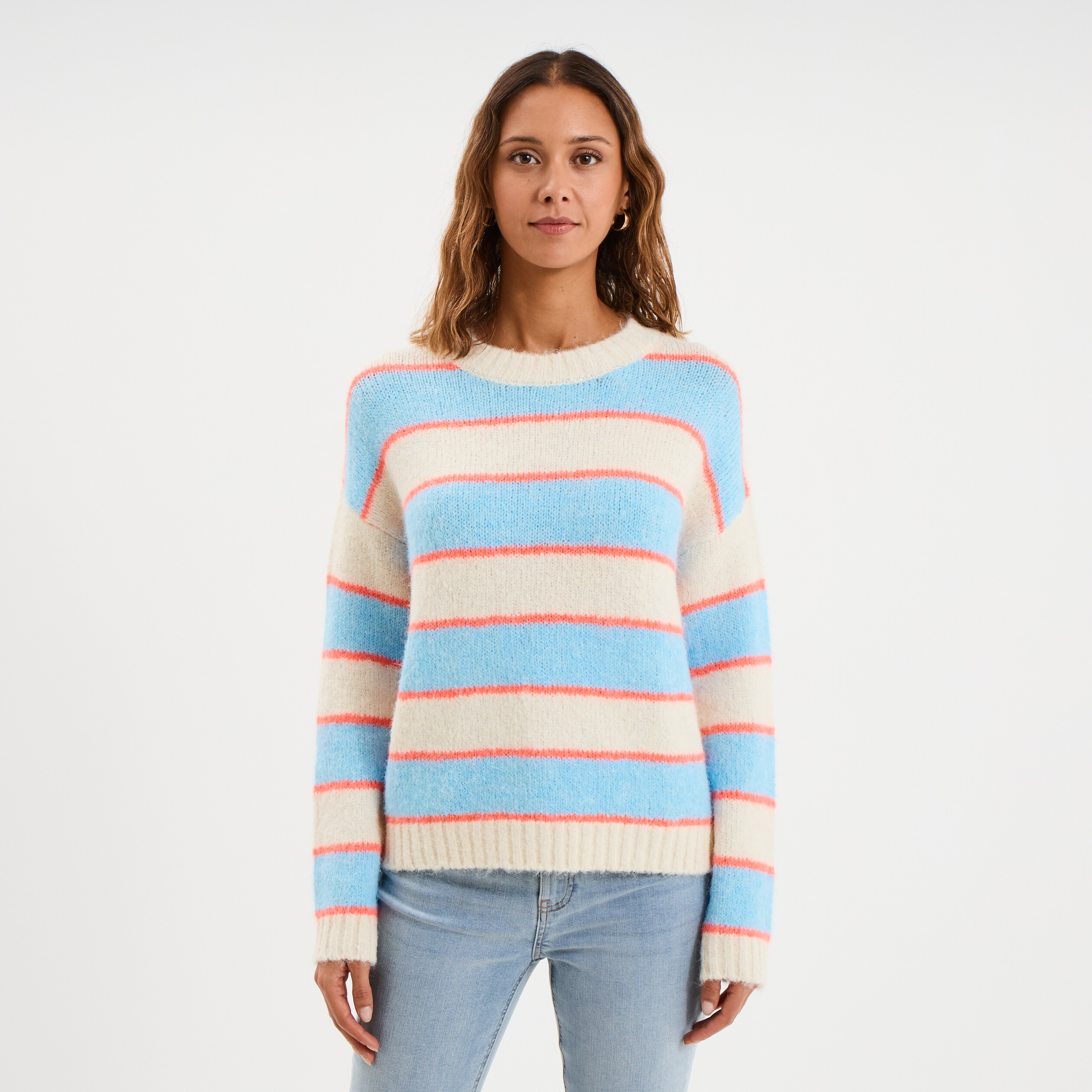 Pull col rond manches longues ecru femme | La Halle