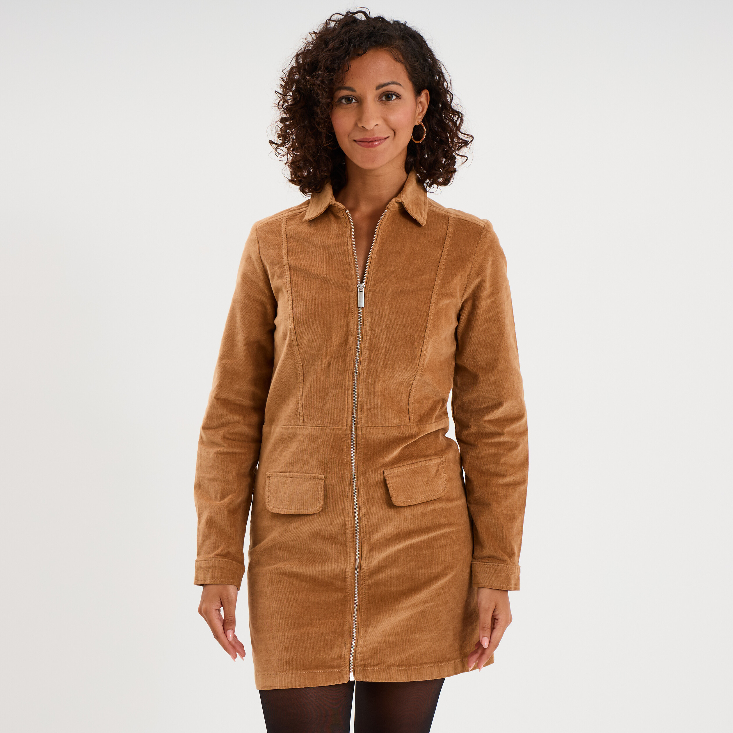 Robe ajustée zippée velours côtelé beige femme | La Halle