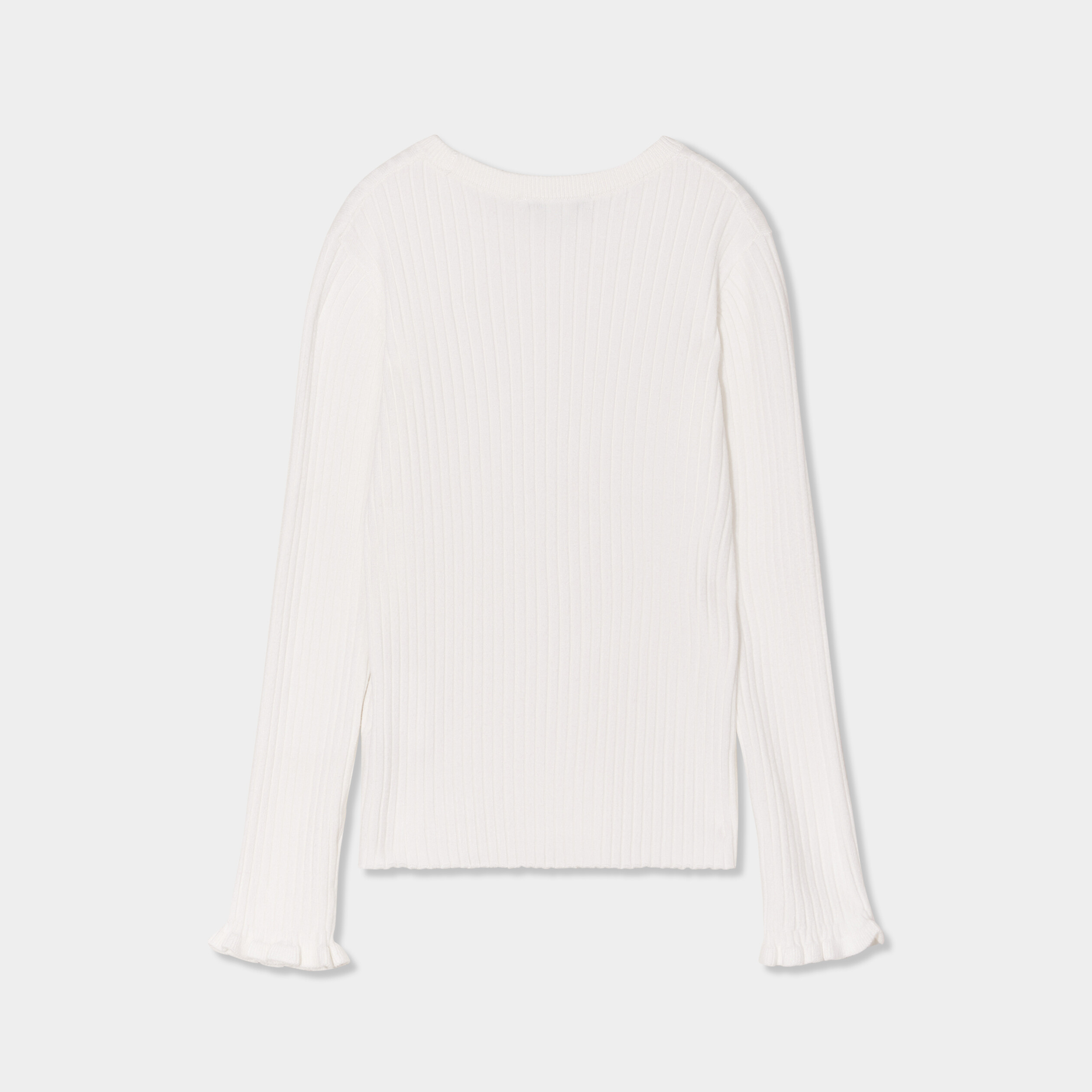 Pull côtelé ajusté manches longues ivoire fille | La Halle