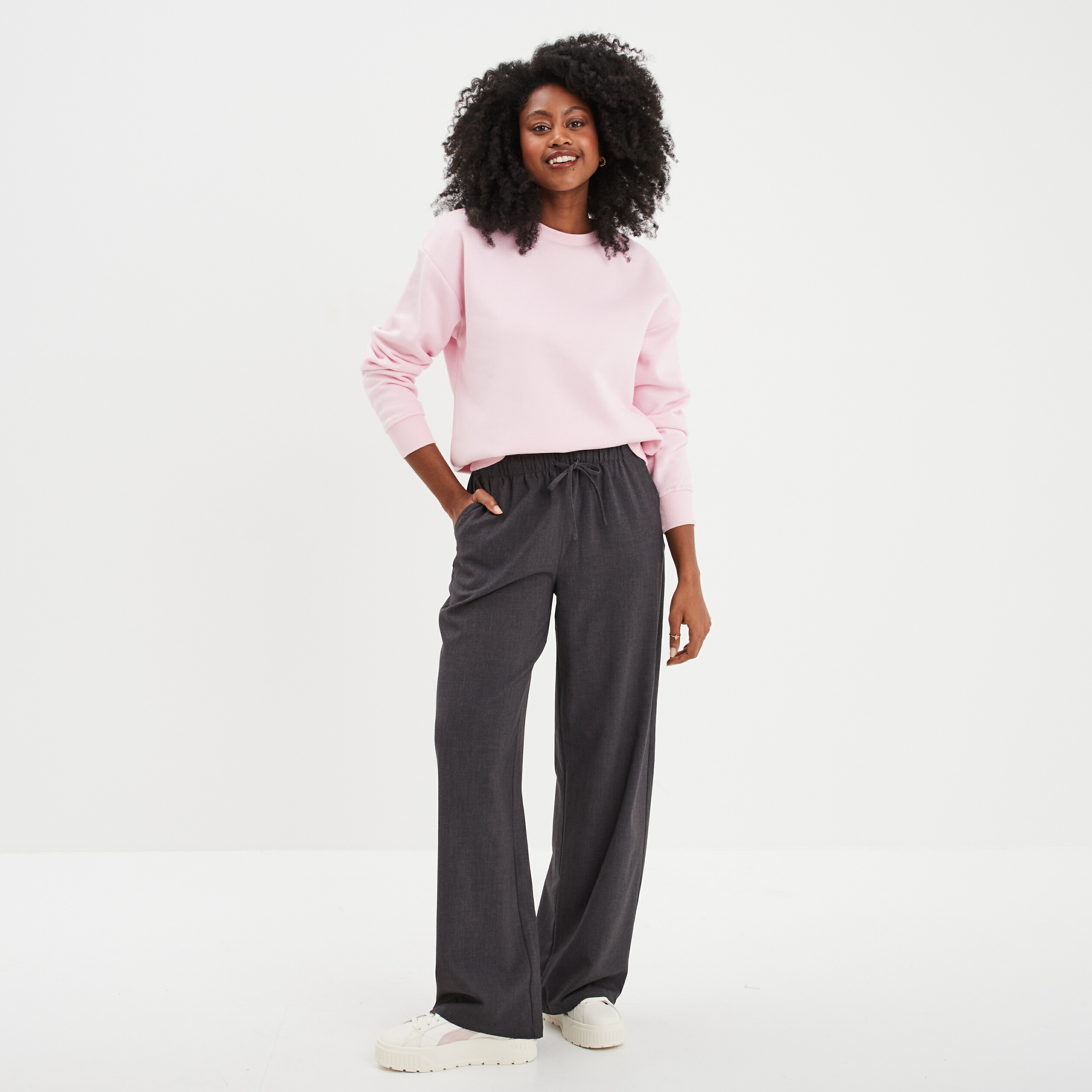 Sweat col rond manches longues rose femme | La Halle