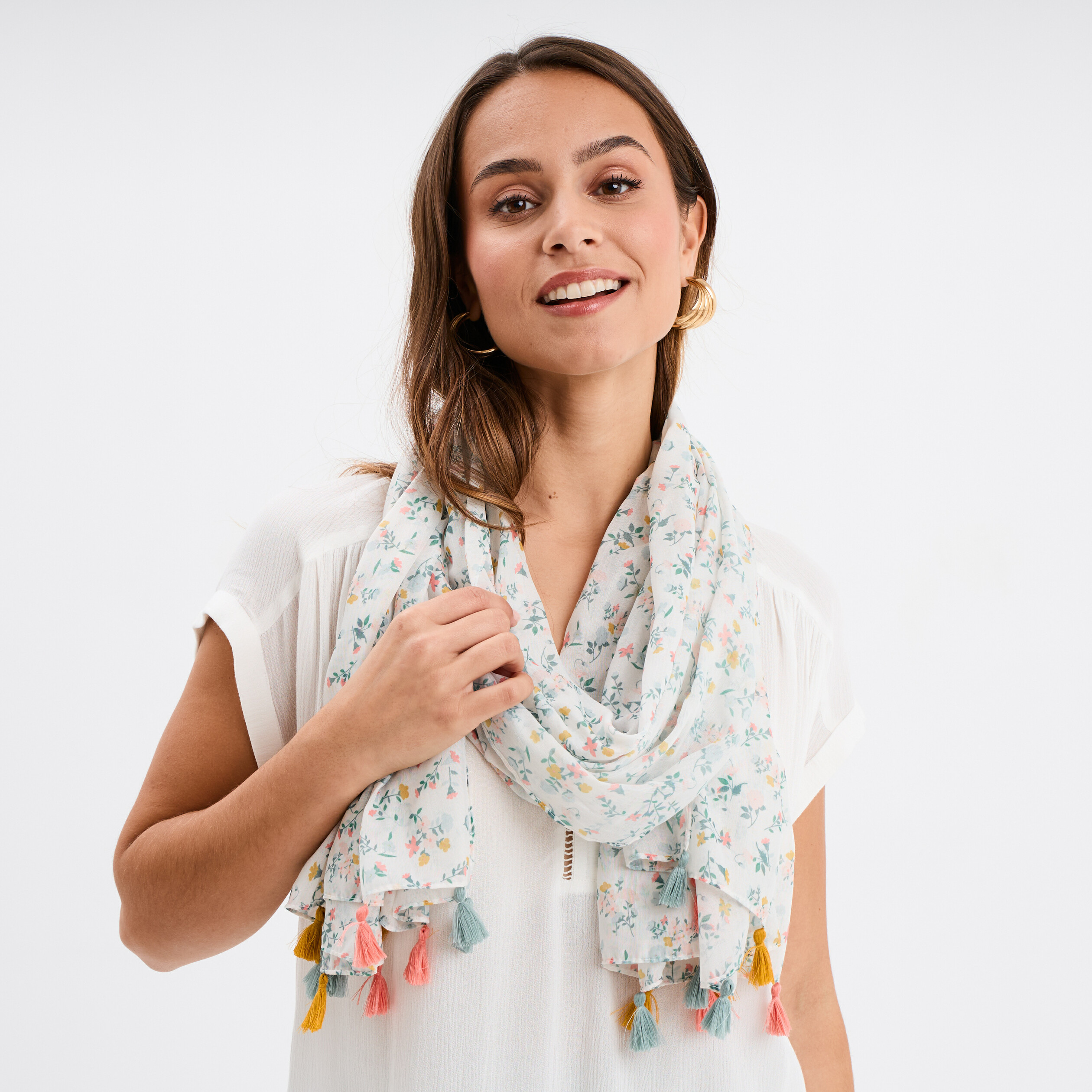 Foulard avec pampilles multicolore femme | La Halle