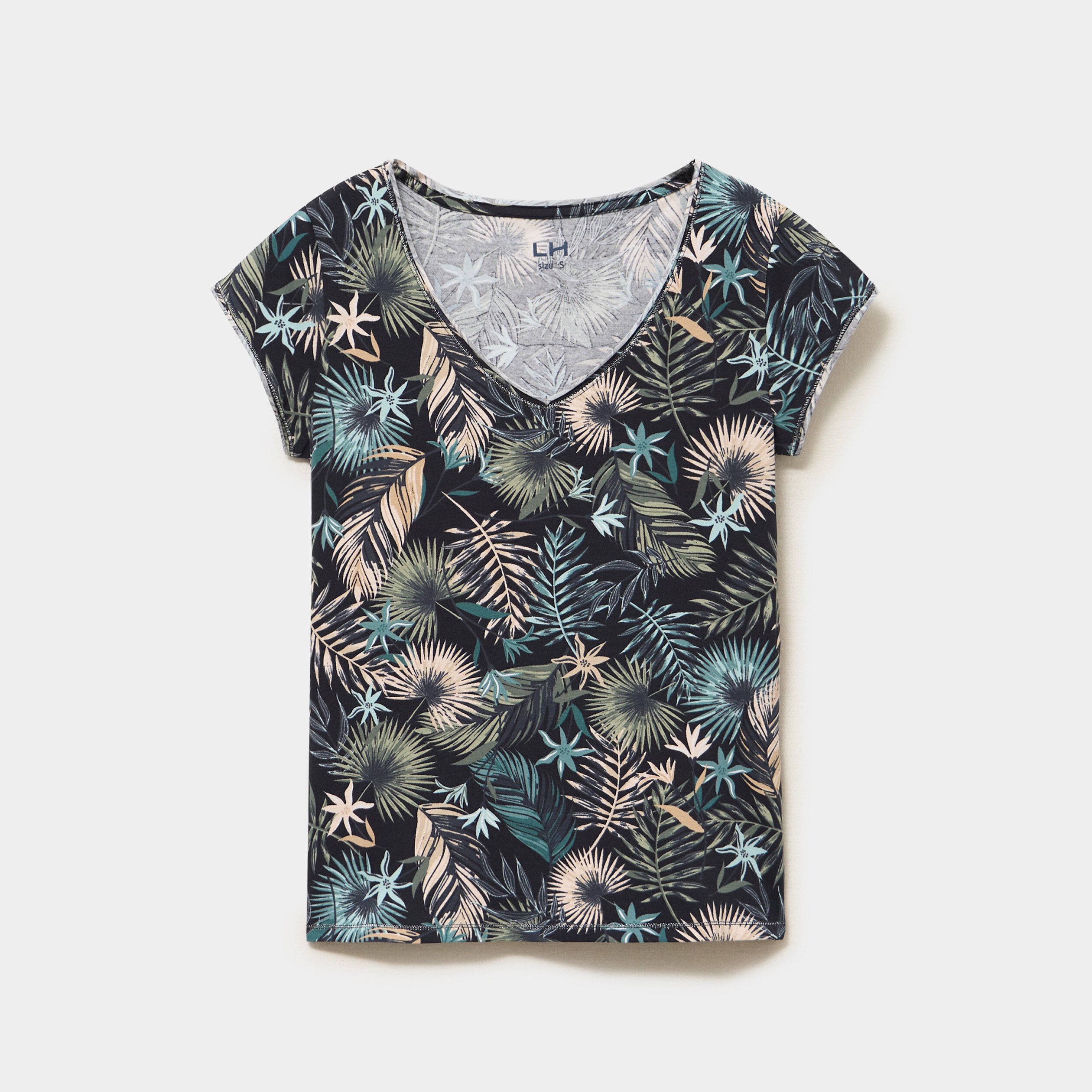 T-shirt col V droit manches courtes noir femme | La Halle