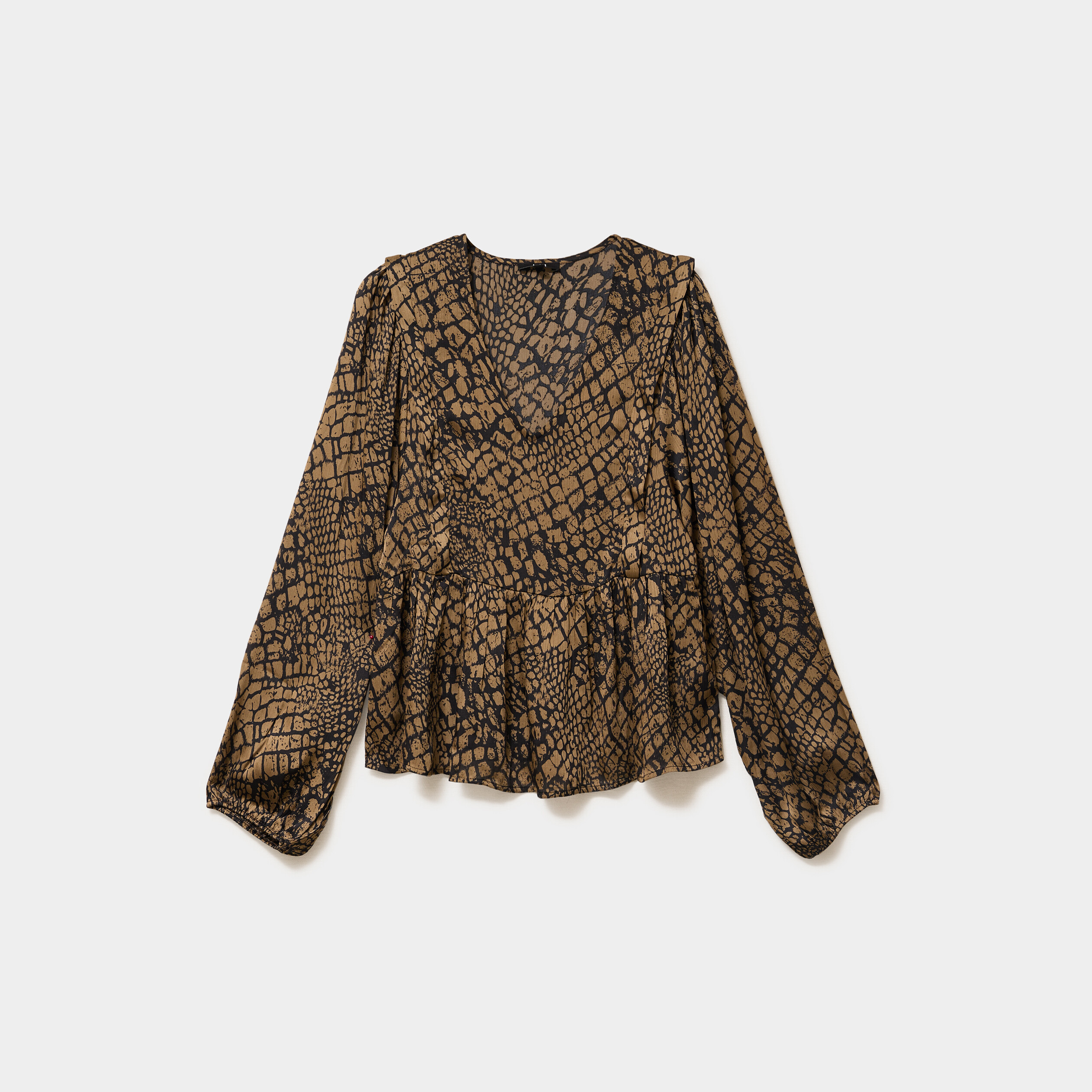 Blouse à basque oversize manches longues vert kaki femme | La Halle