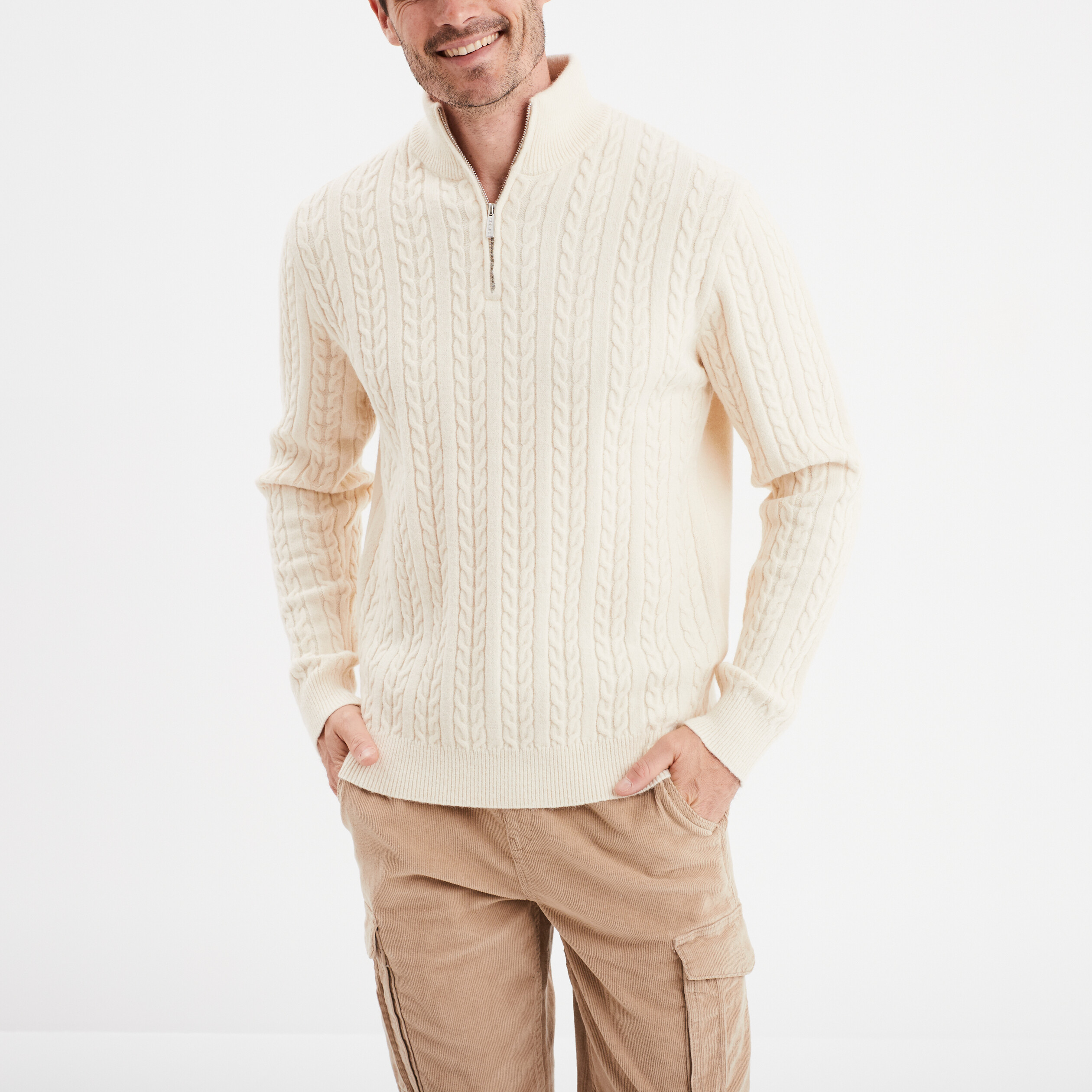 Pull col camionneur à torsades ecru homme | La Halle