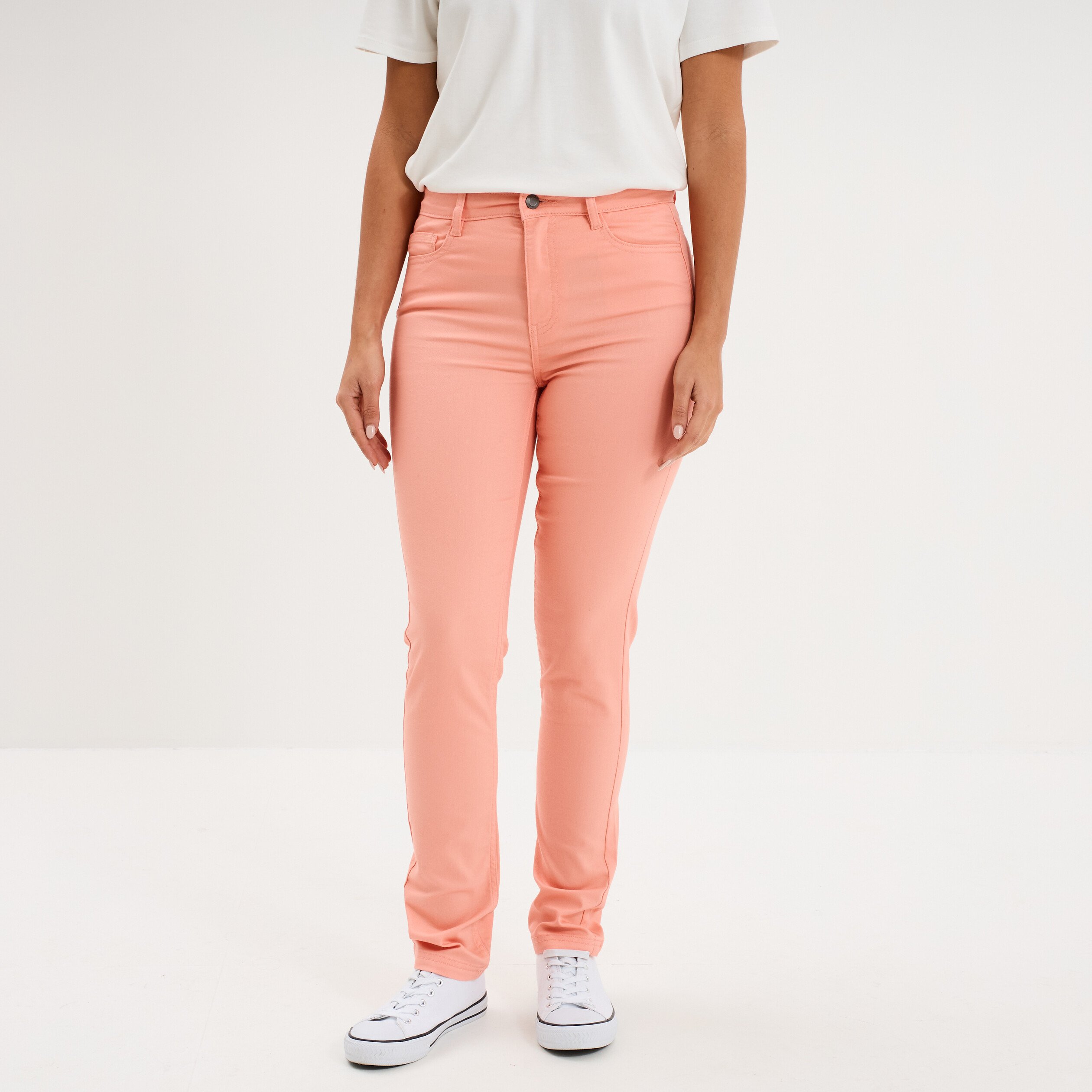 Pantalon slim orange corail femme | La Halle