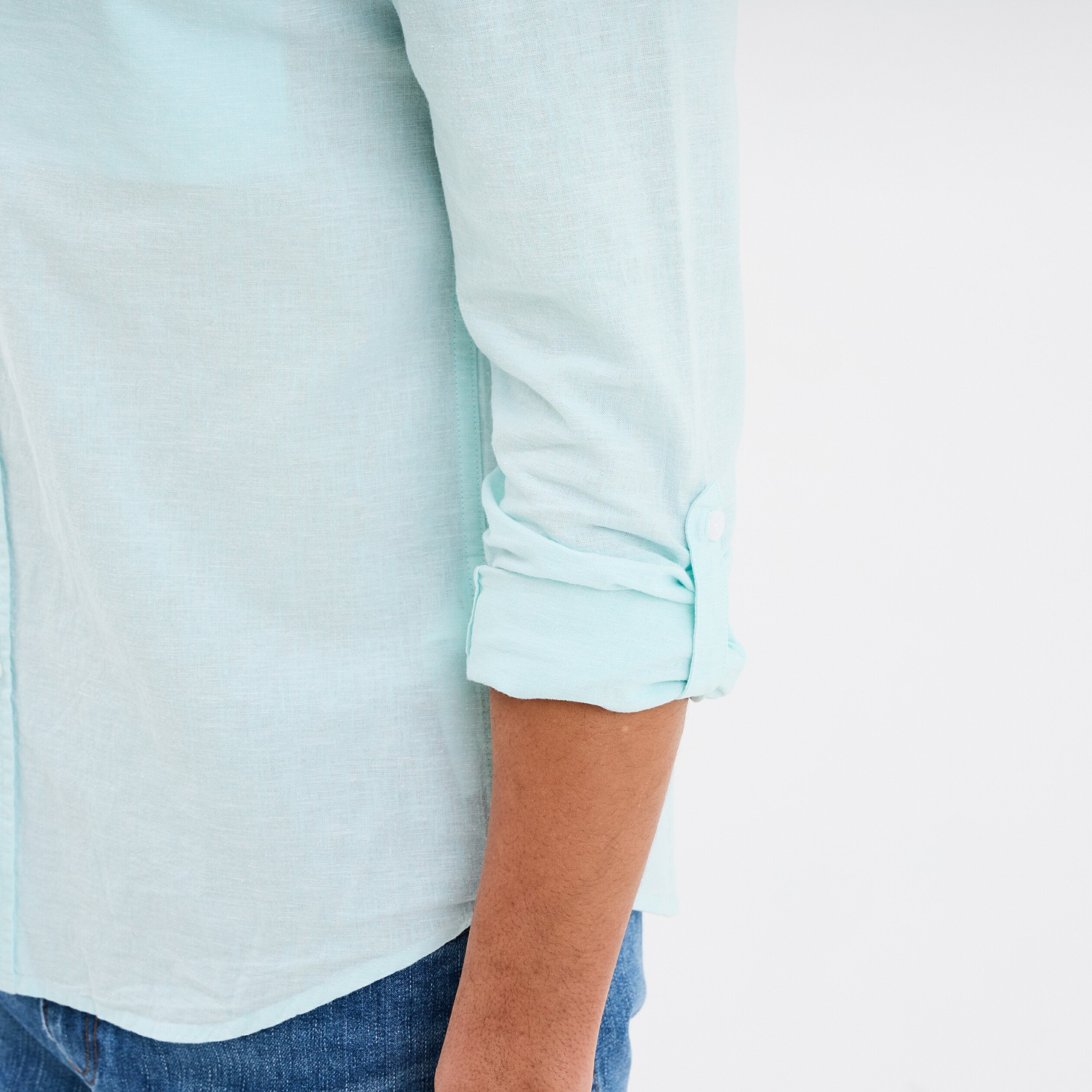 Chemise col mao lin mélangé bleu turquoise homme | La Halle