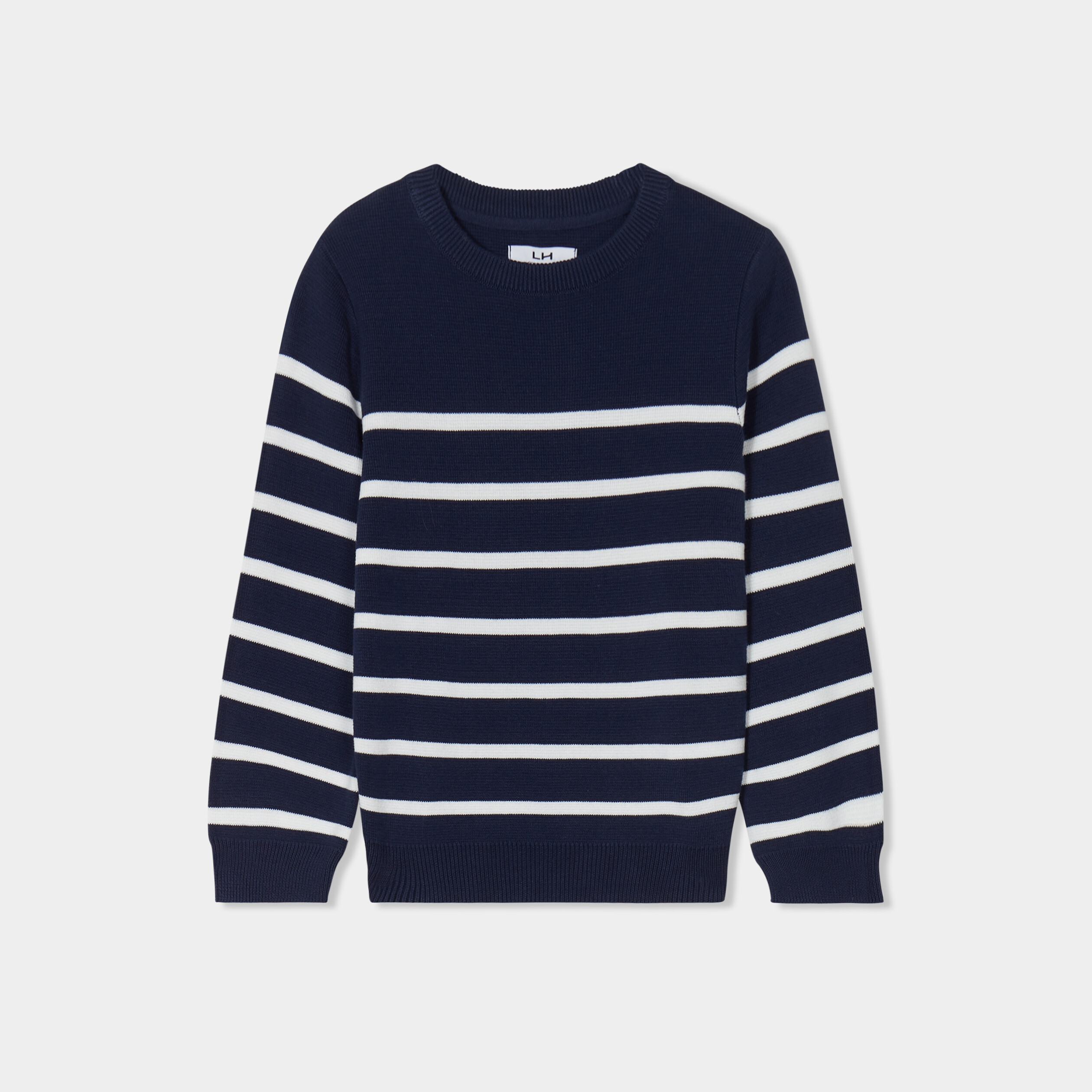 Pull col rond manches longues coton bleu marine garçon | La Halle