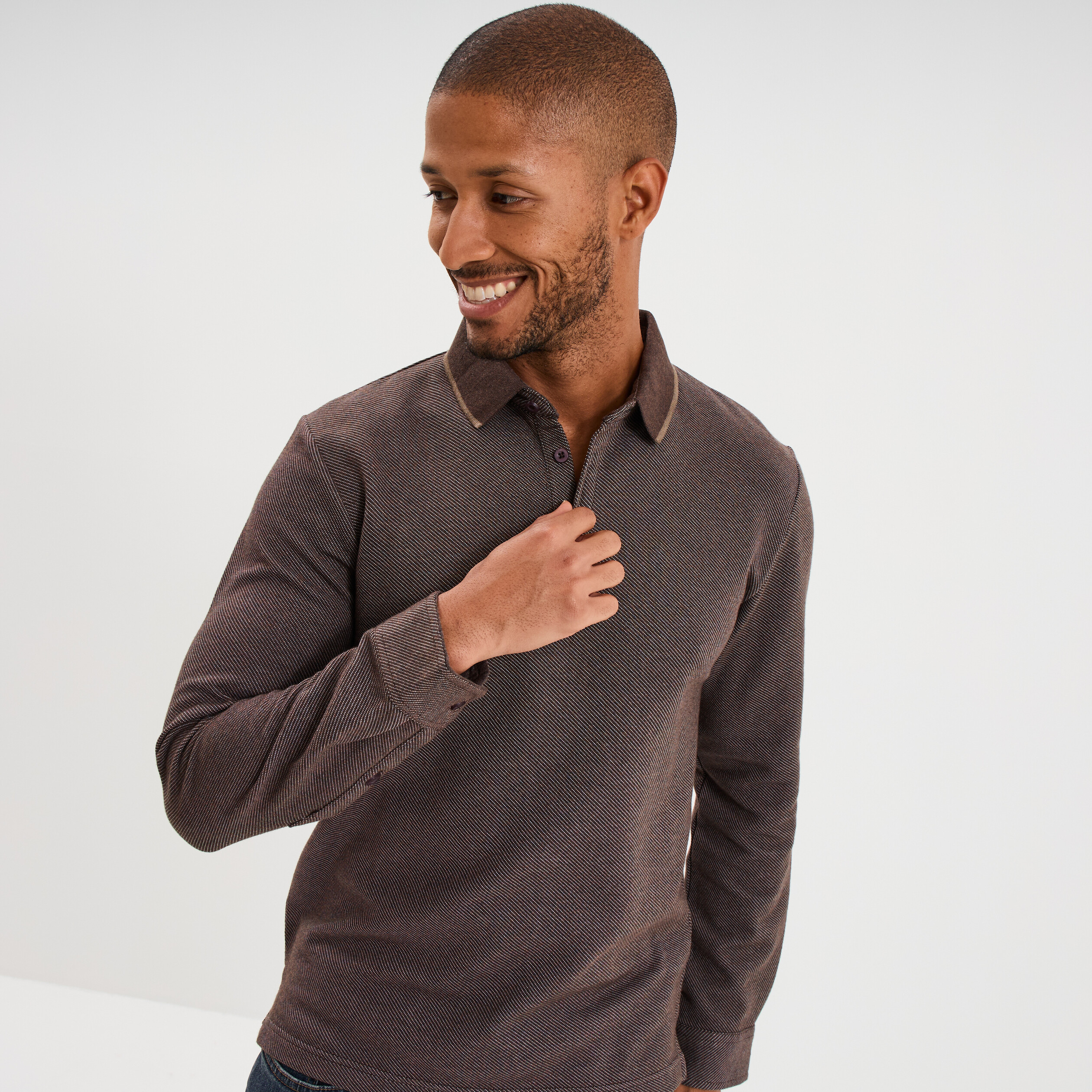 Polo manches longues marron foncé homme | La Halle