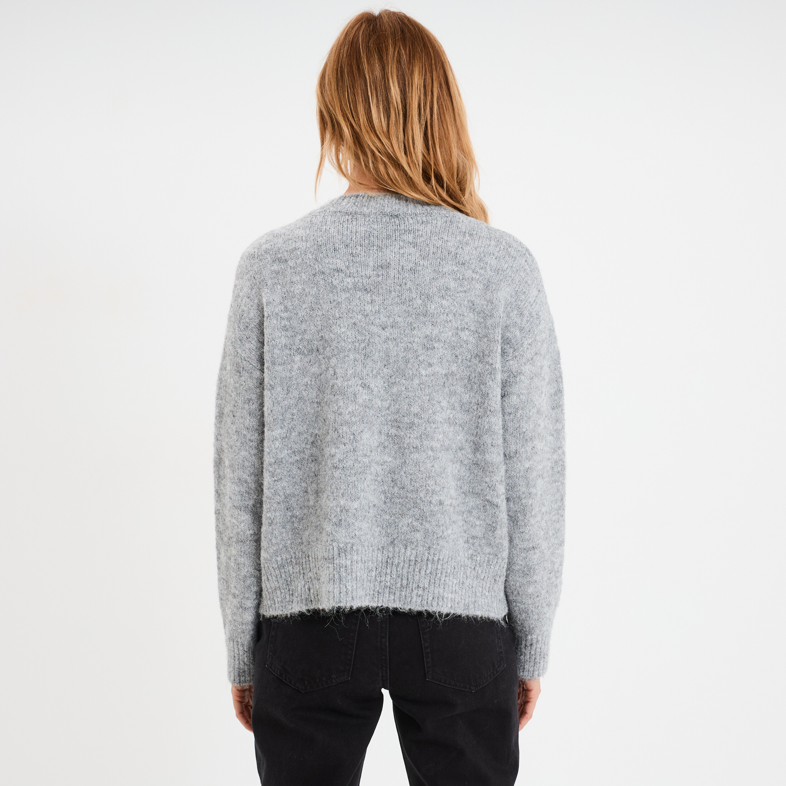 Pull col rond manches longues gris femme | La Halle