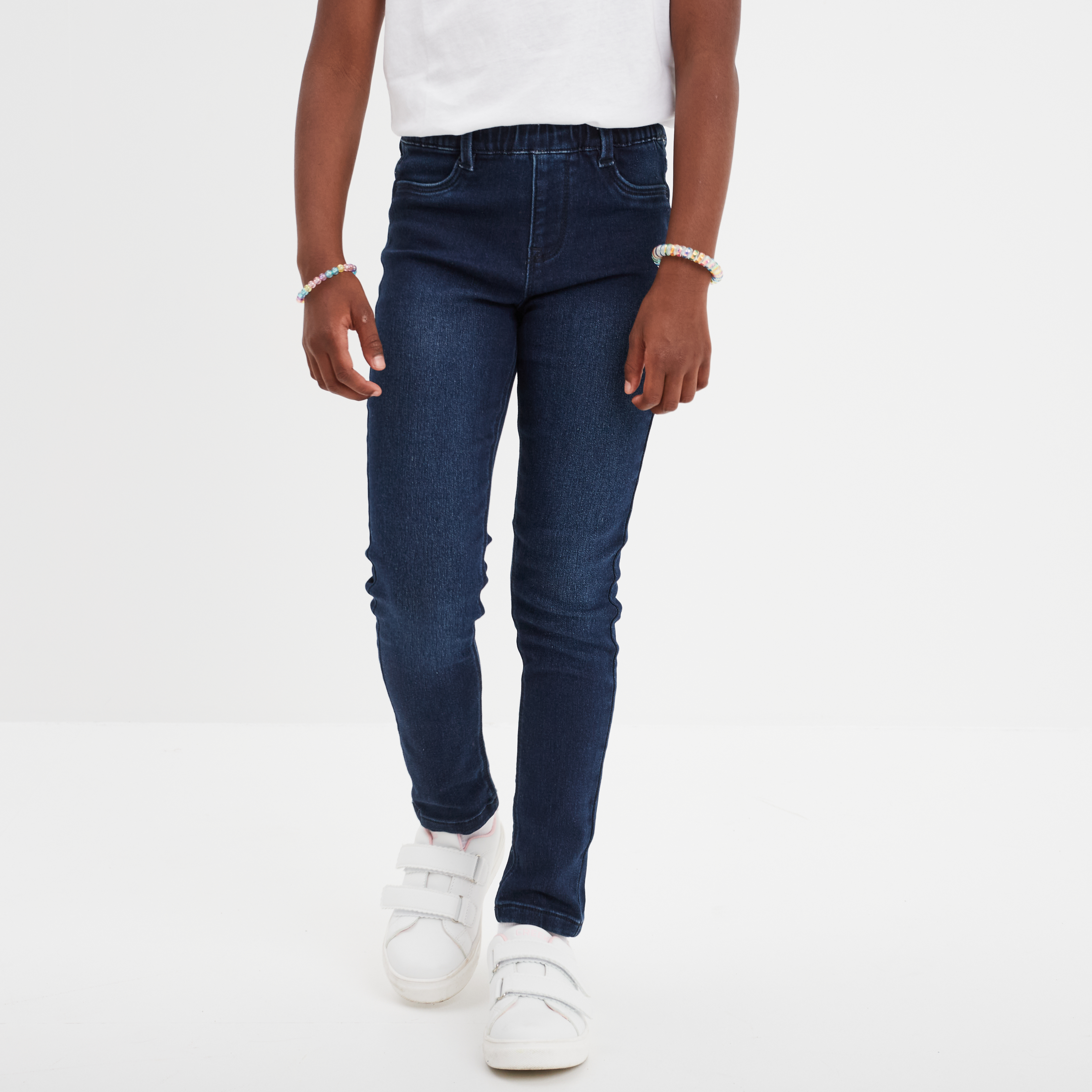 Jegging stretch élastiqué en molleton bleu fille | La Halle