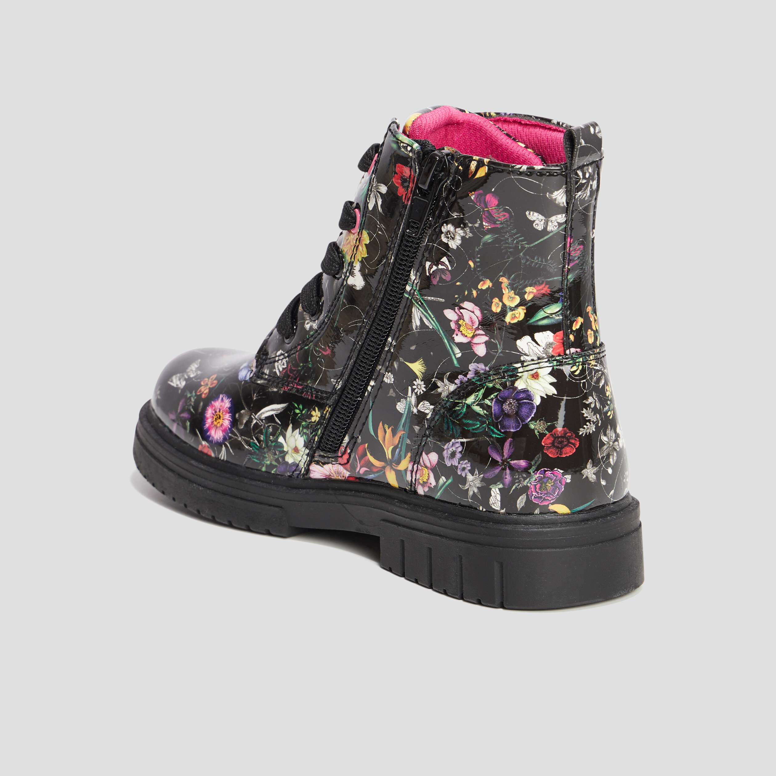 Bottines vernies crantées motif fleurs noir fille | La Halle