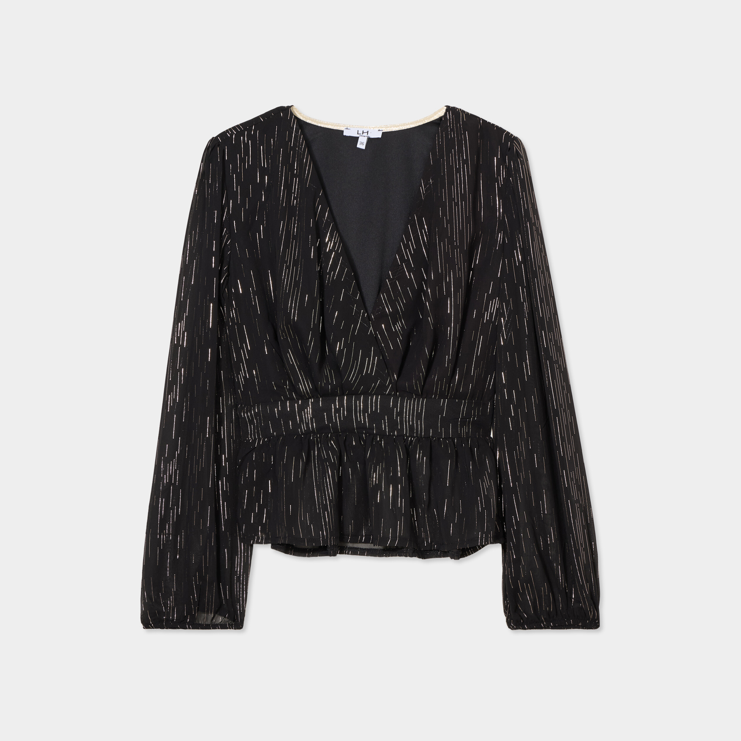 Blouse cintrée col cache-coeur noir femme | La Halle